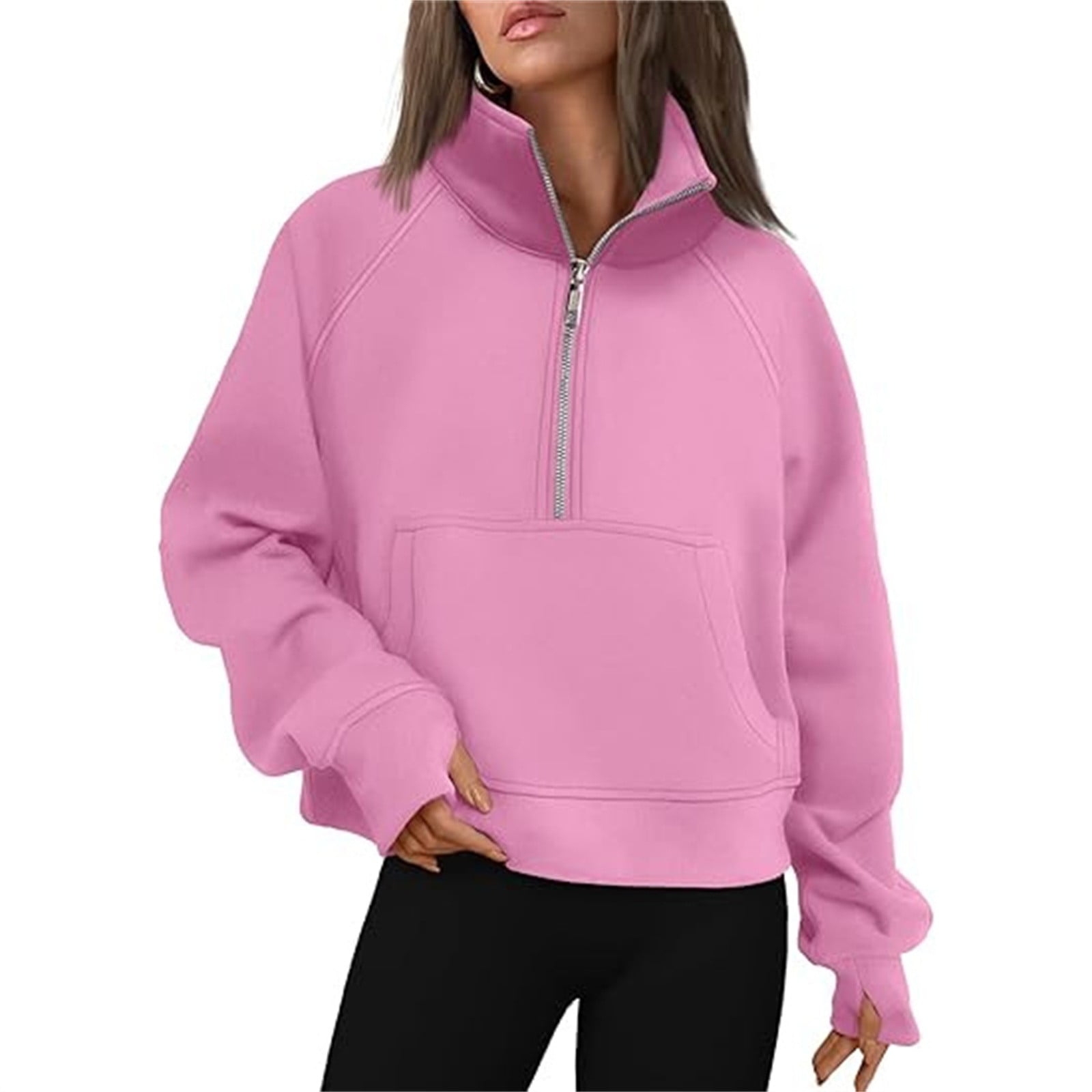 Mohiass Oversized Sweatshirts for Women Cropped Zipper Hoodies Cute ...