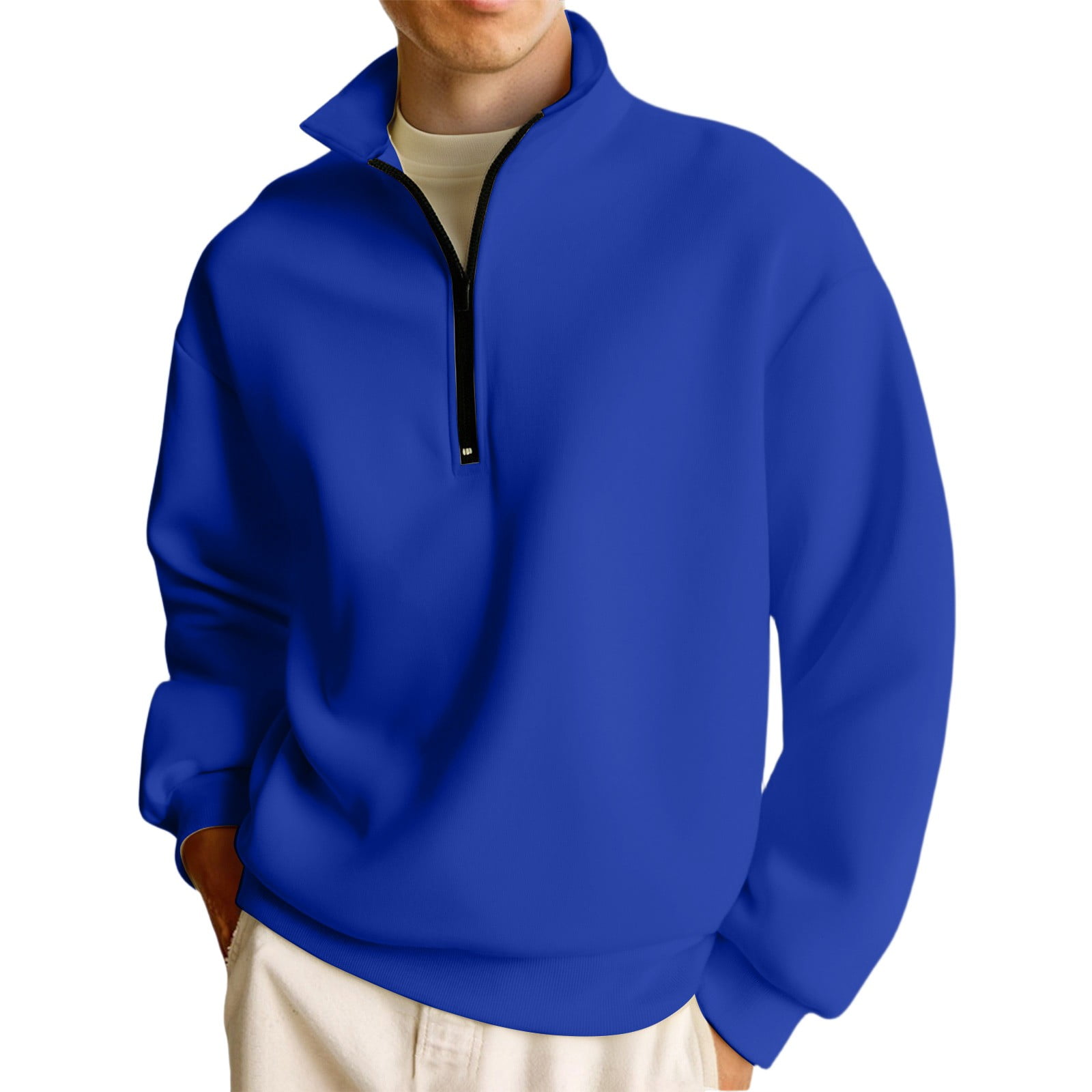 Mohiass Quarter Zip Pullover Men Long Sleeve Mock Neck Oversized ...