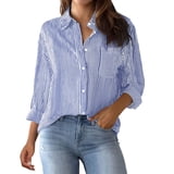 Mohiass Striped Button Down Shirt Women Classic Long Sleeve Collared ...