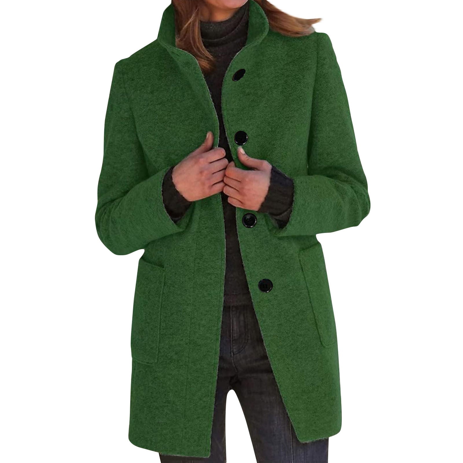 Mohiass Winter Coats for Women Wool Blend Single Breasted Long Coats Thicken Pea Trench Overcoat ...