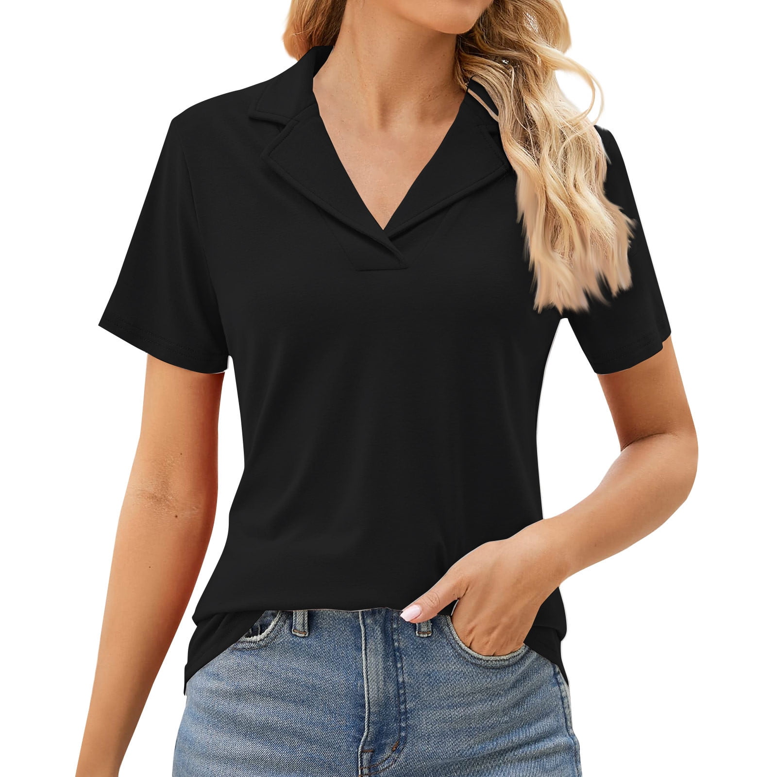 Mohiass Women's Business Polo Shirts Short Sleeve V Neck Collared ...