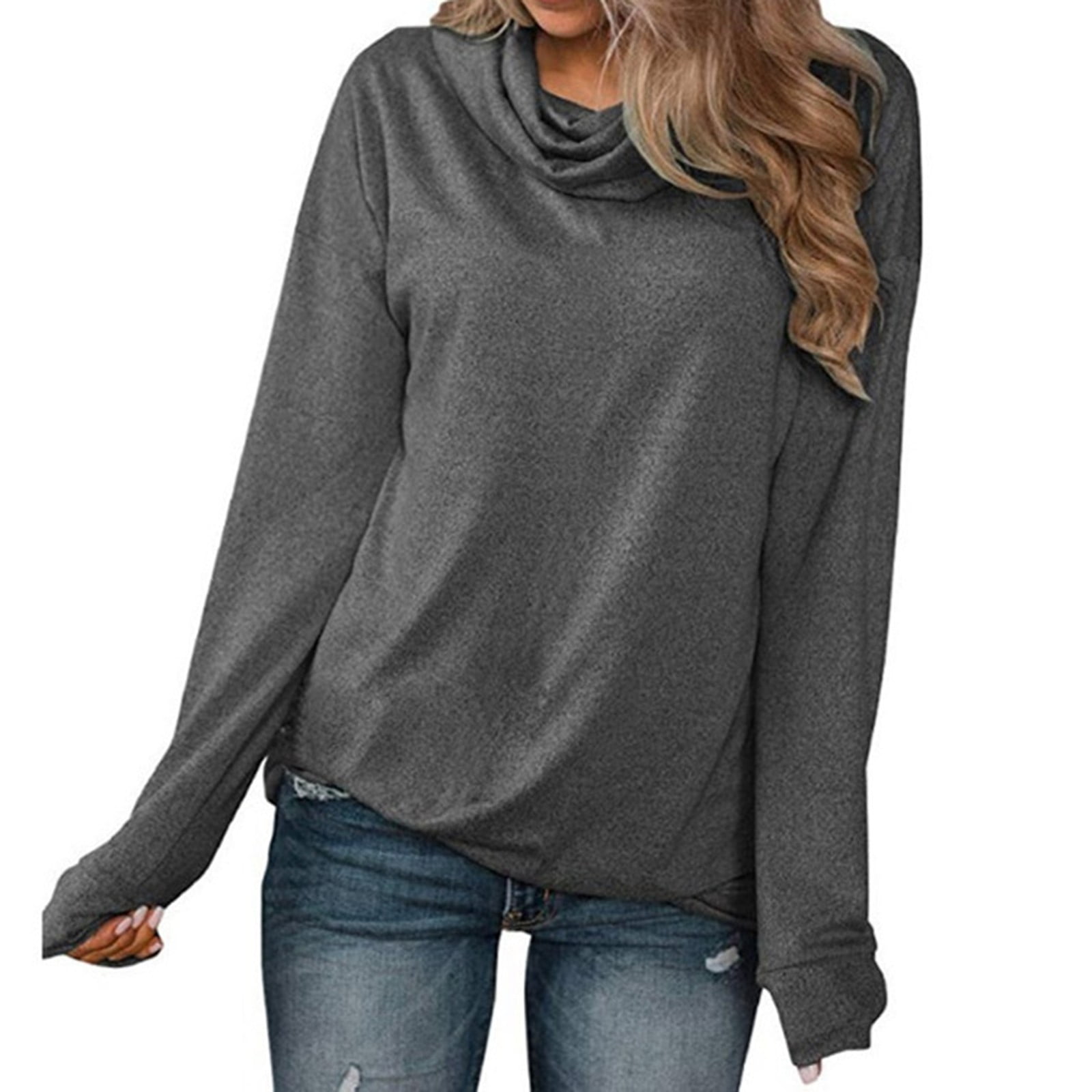 Mohiass Women's Long Sleeve Pullovers Cowl Neck Tunic Shirt Casual ...