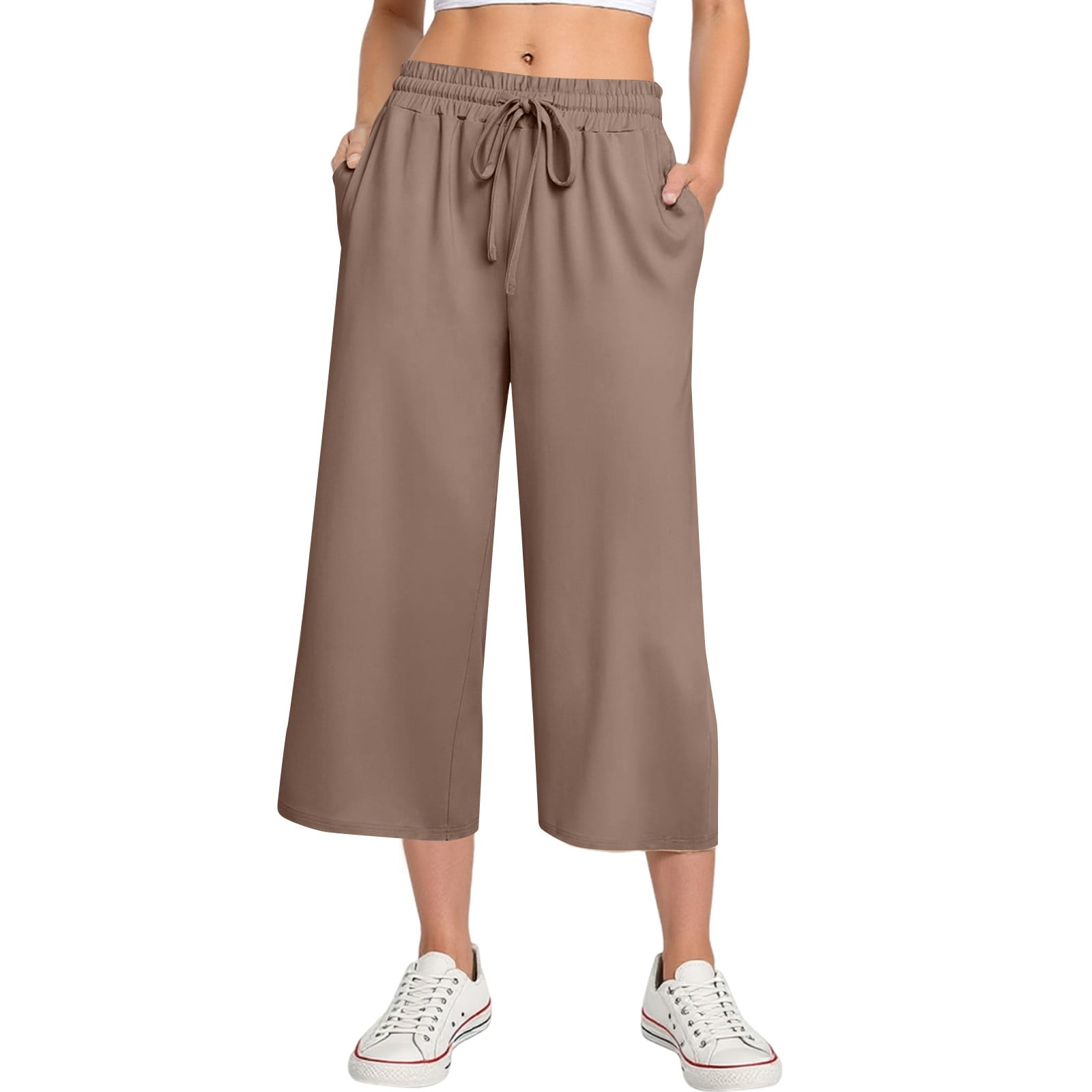 Mohiass Womens Capris Plus Size High Waisted Wide Leg Capris for Women ...