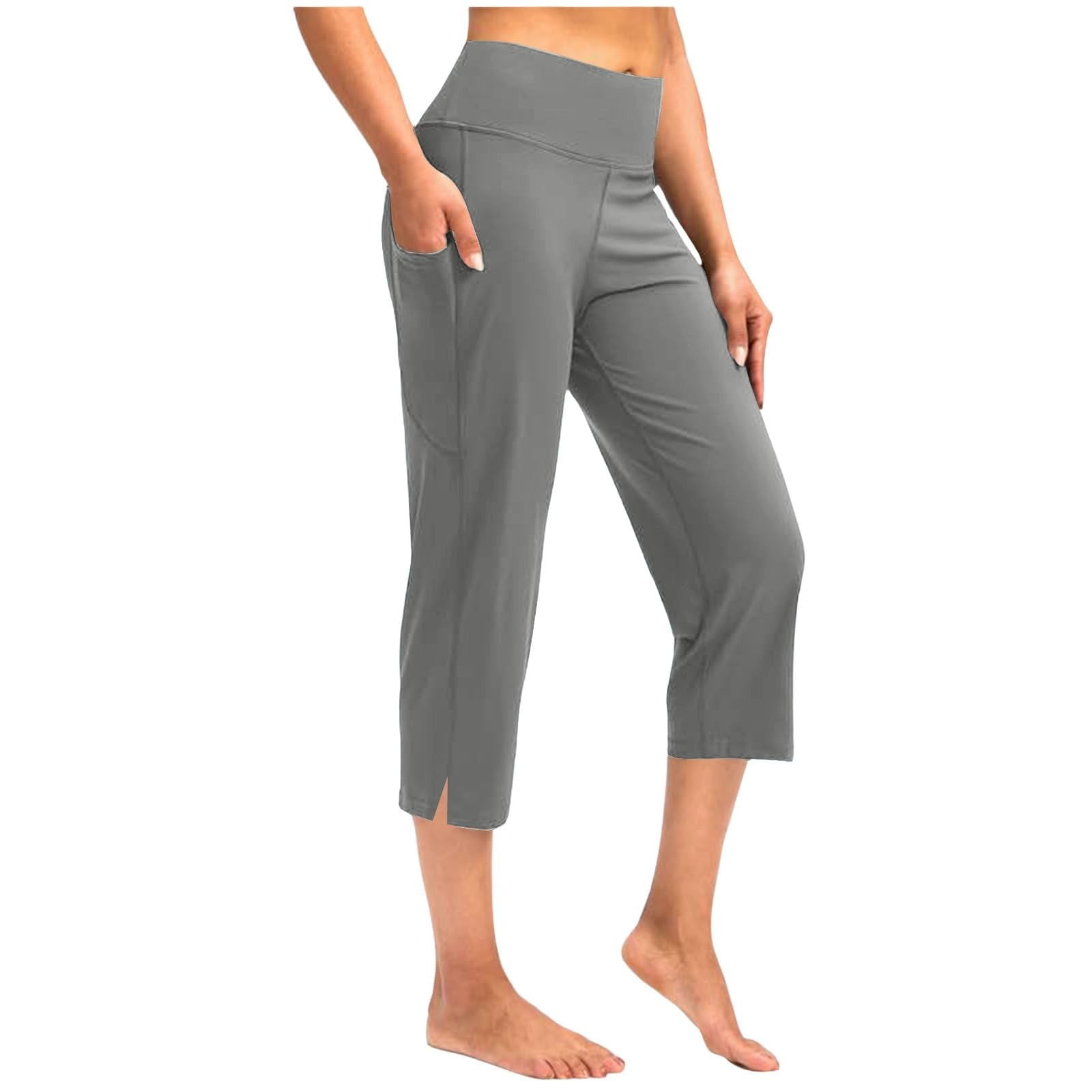 Mohiass Womens Capris Pull on Pants Yoga Tummy Control Womens Capris ...