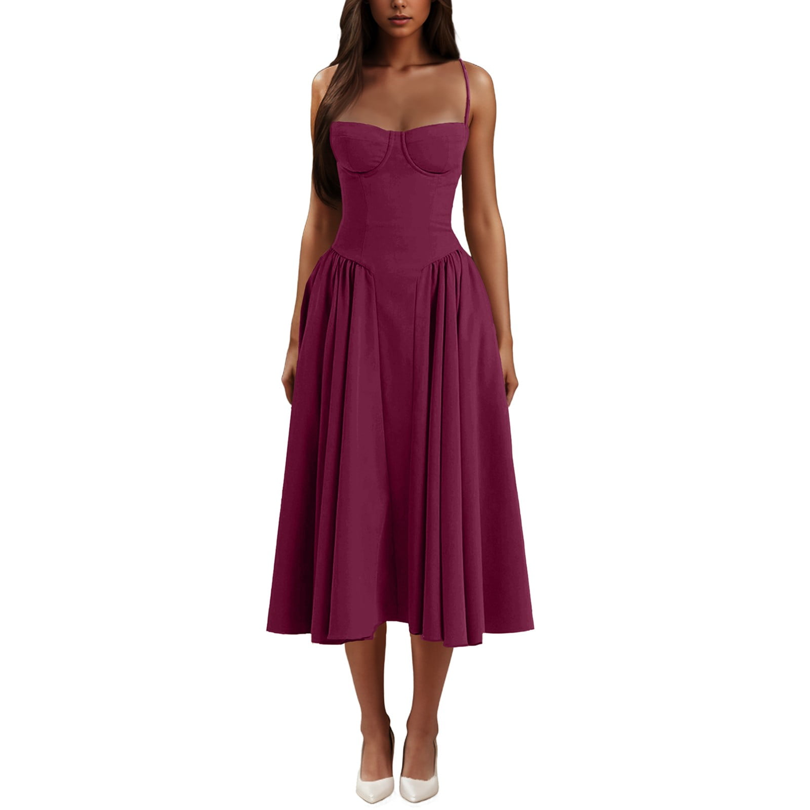 Mohiass Womens Corset Dress Elegant Spaghetti Strap Bustier Midi Dress ...