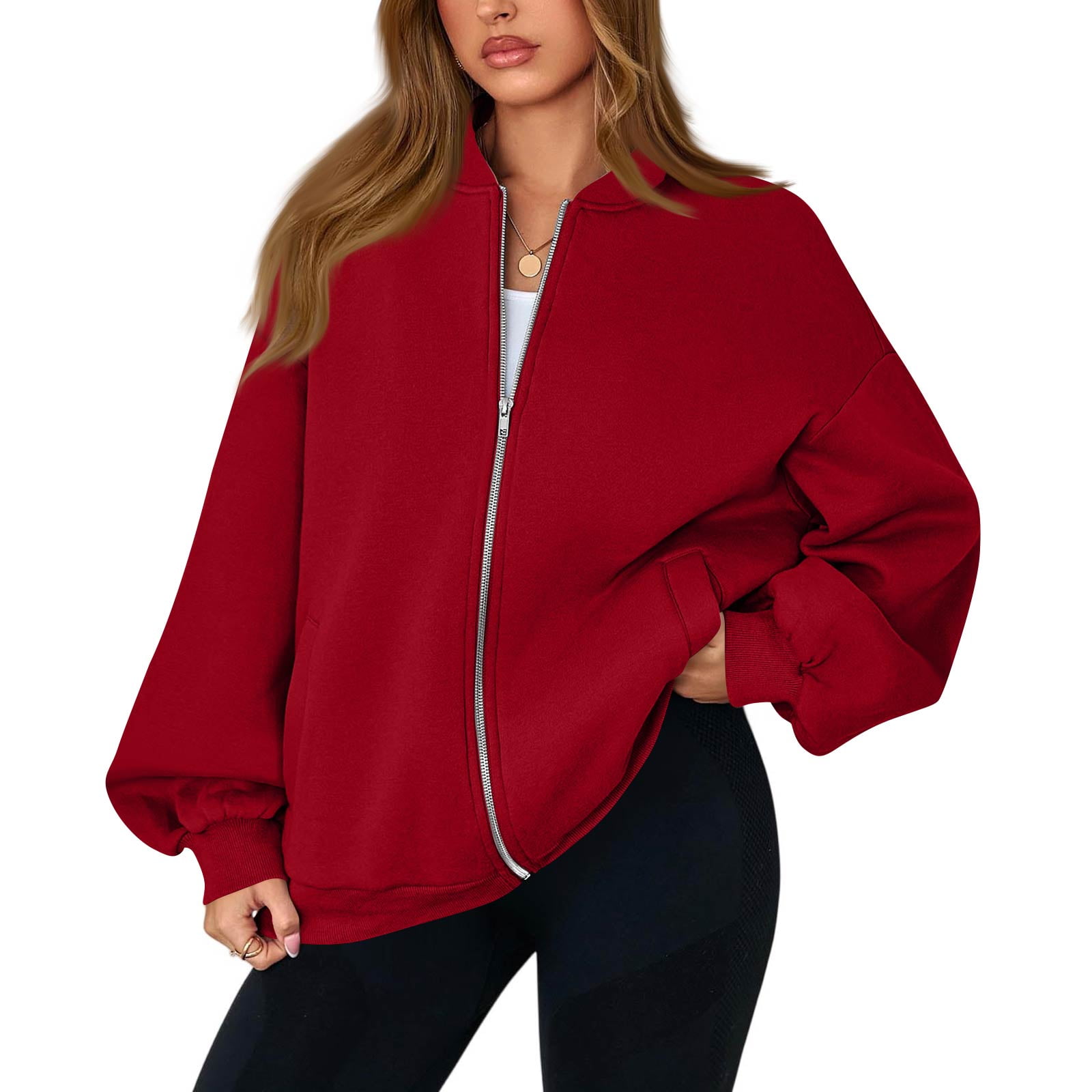 Mohiass Zip Up Sweatshirt Women No Hood Comfort Oversized Sweatshirt ...