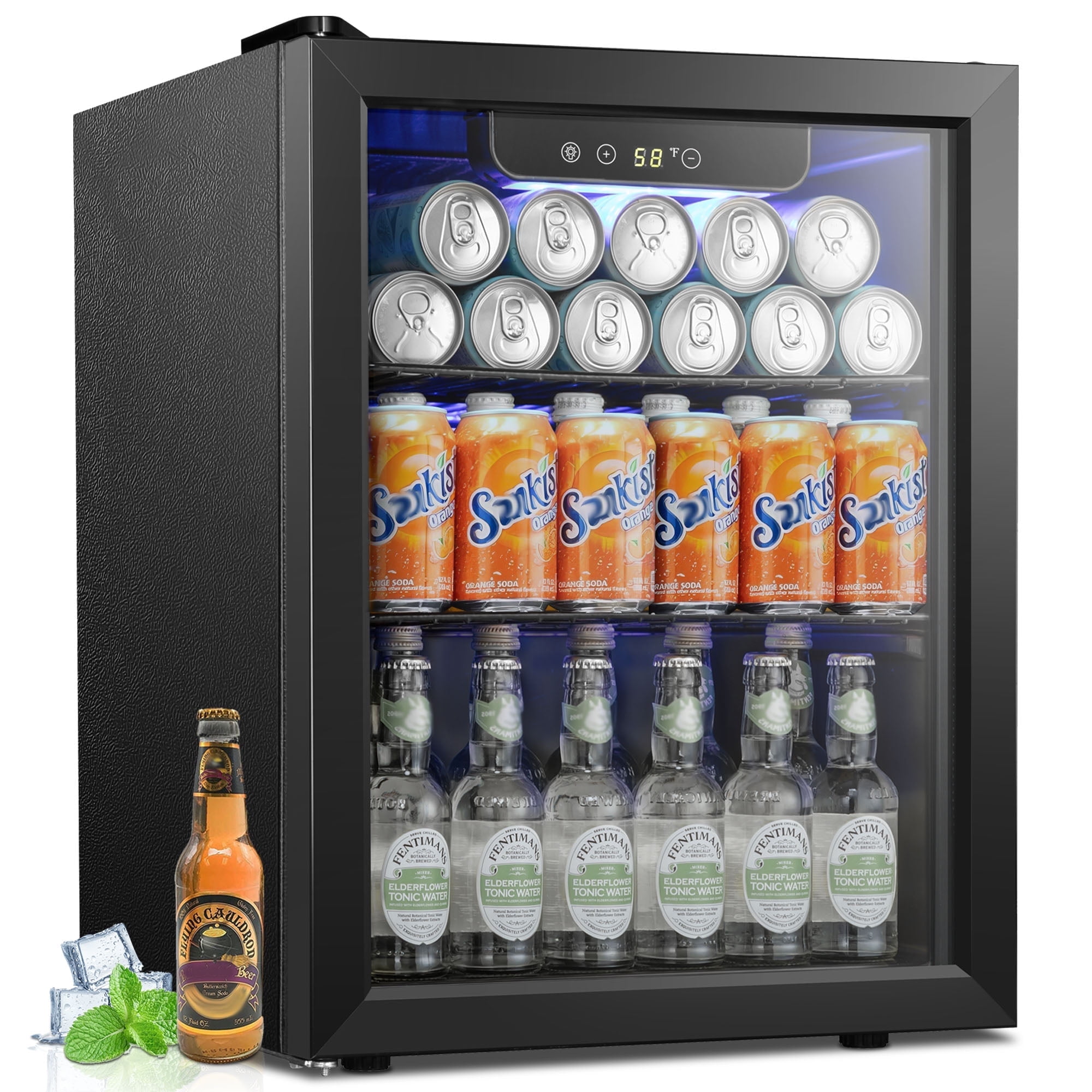 Moifoi 1.7 Cu. ft. Beverage Refrigerator Cooler, Mini Fridge with Glass ...