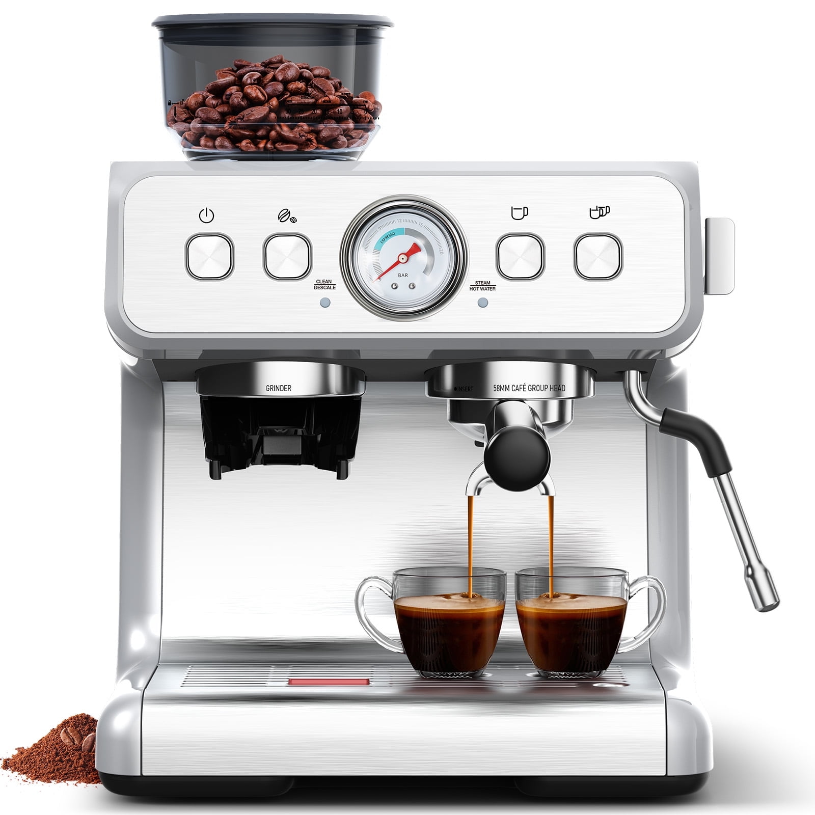 Moifoi Espresso Machine, 15 Bar Pump, Grinder, Milk Frother, Stainless ...