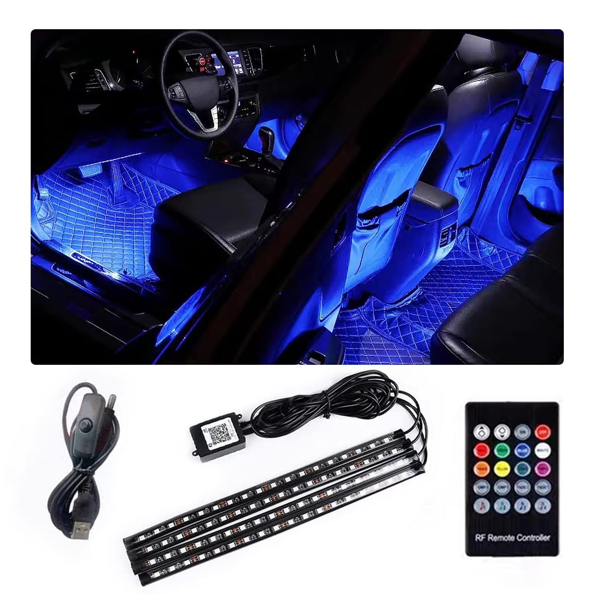 Moioee Car LED Lights, STF9 DC 12V Car Interior Lights with Sound ...