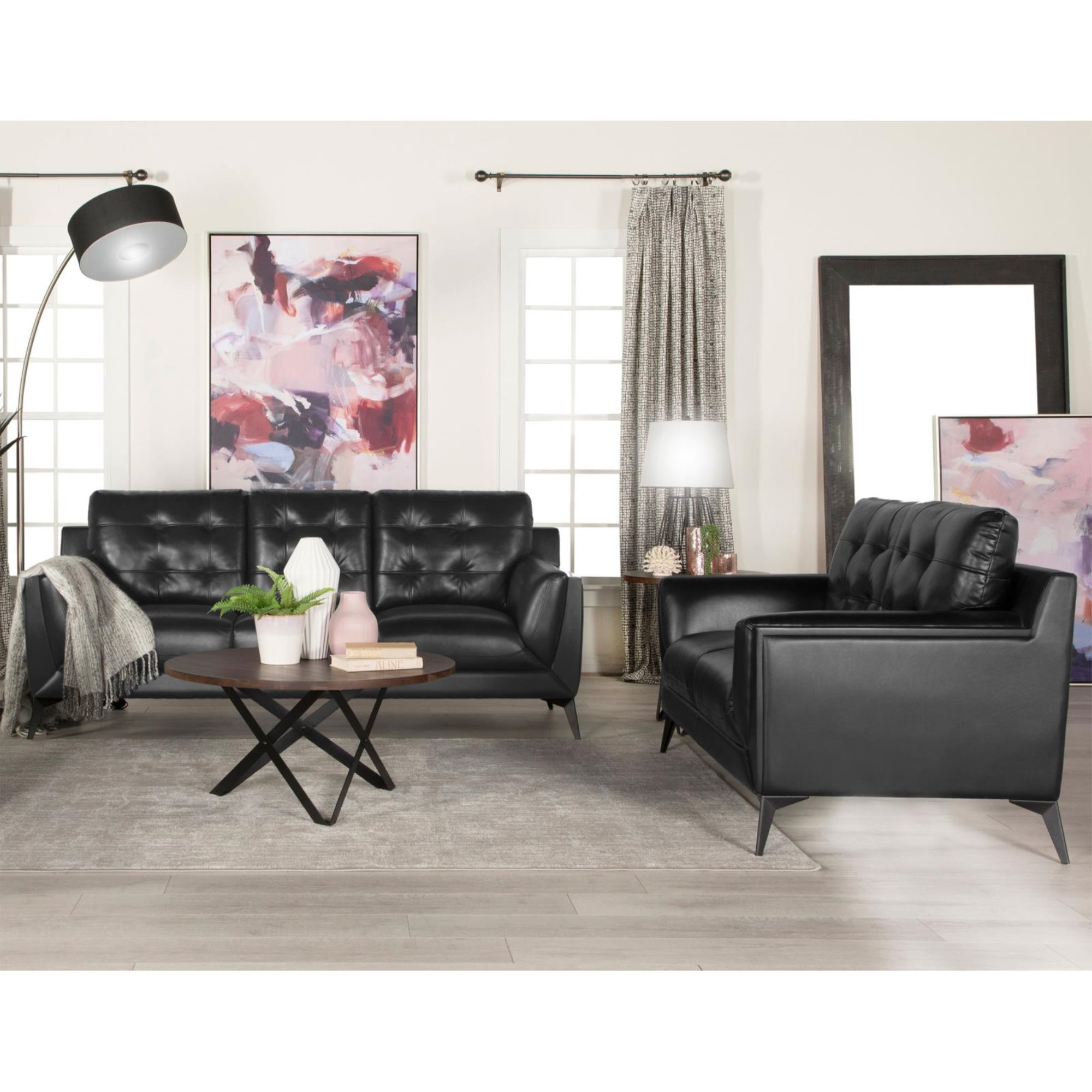 Moira Upholstered Tufted Living Room Set with Track Arms Black ...