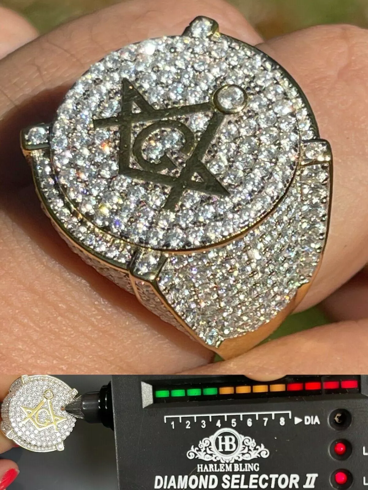 "Moissanite 14K Gold Plated 925 Silver Masonic Ring - Passes Test ...