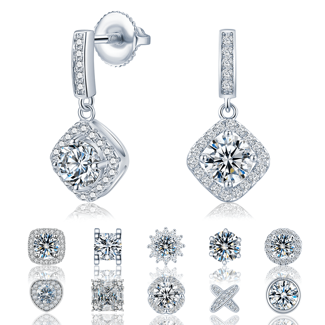 Moissanite 1ct Earrings with Square Diamonds for Women,S925 Silver Plated with PT950 for Men and ...
