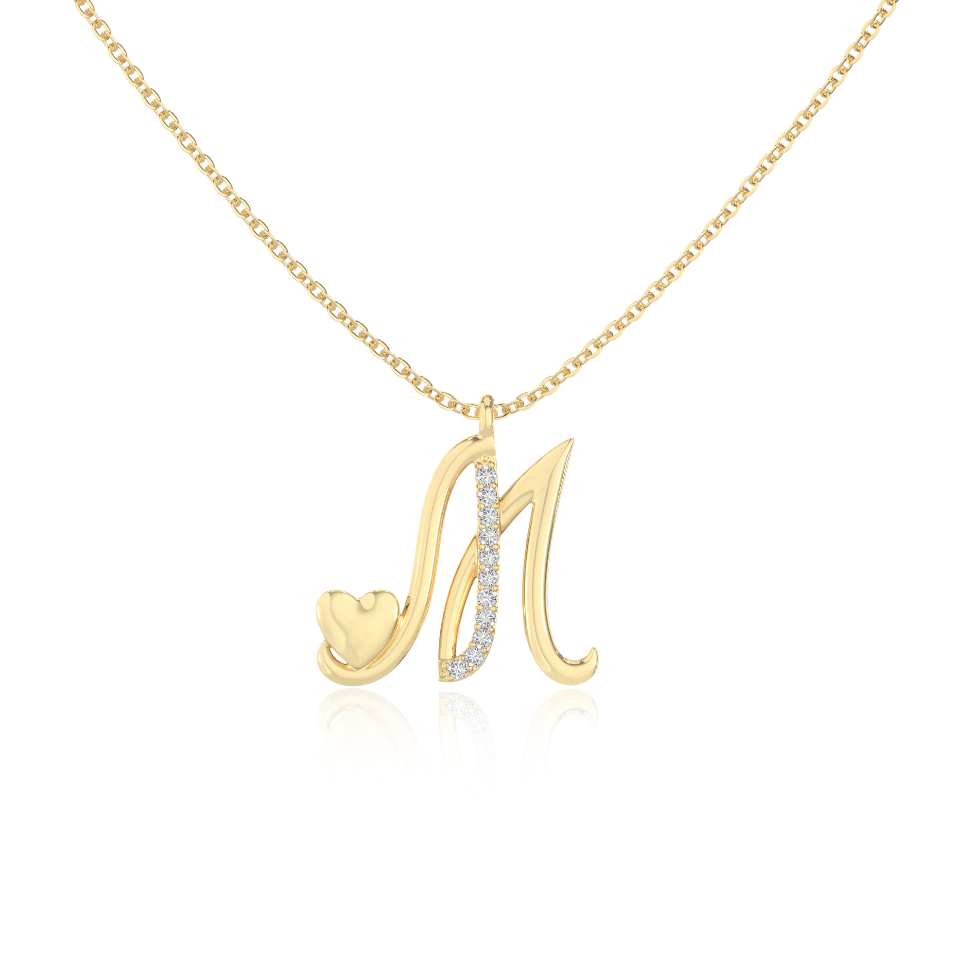 Moissanite Alphabet-M Shape Pendant Necklaces for Women in 18K Yellow ...