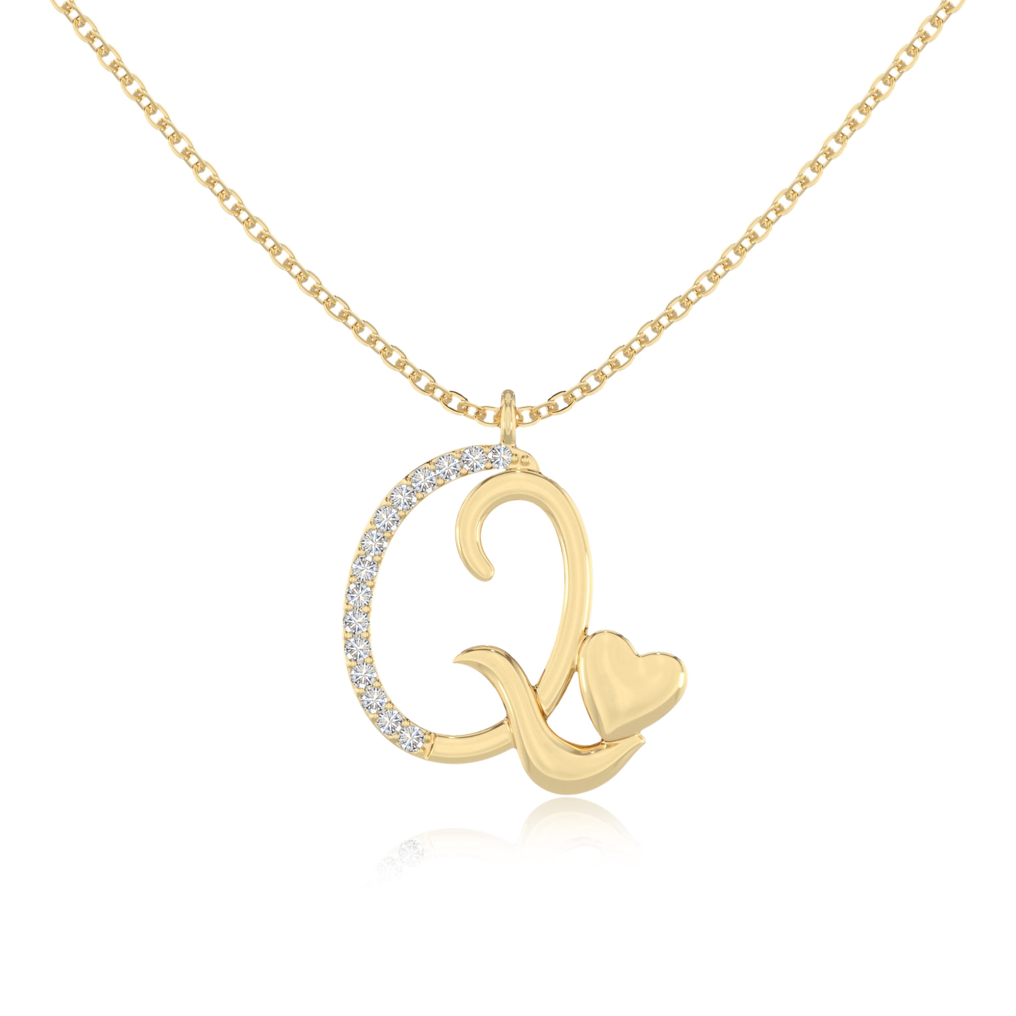 Moissanite Alphabet-Q Shape Pendant Necklaces for Women in 18K Yellow ...