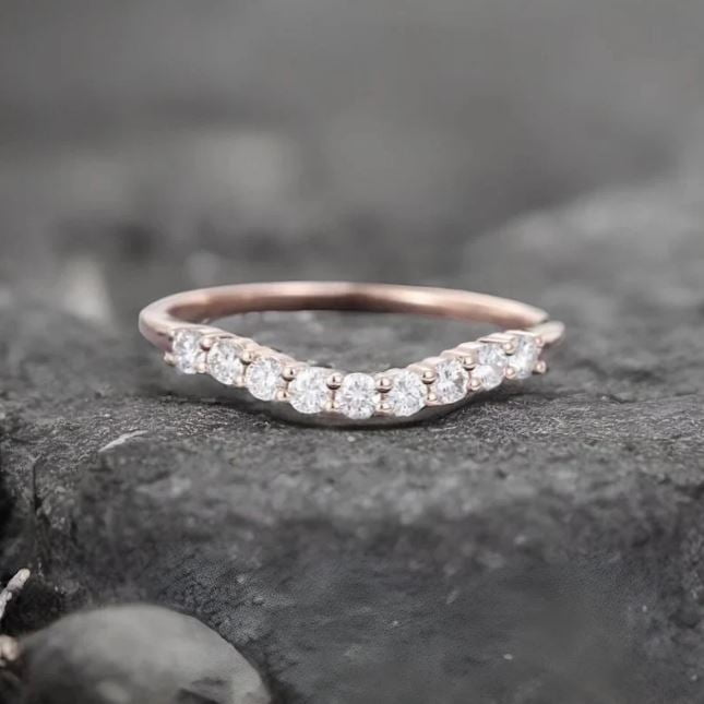 Moissanite Band Minimalist Curved Wedding Stacking Matching Bridal Ring ...