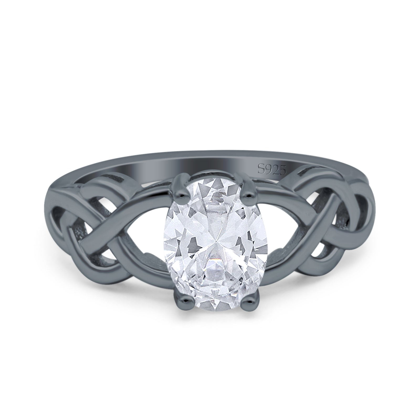 Moissanite Black Tone Silver Size-5 Oval Solitaire Ring Twisted ...