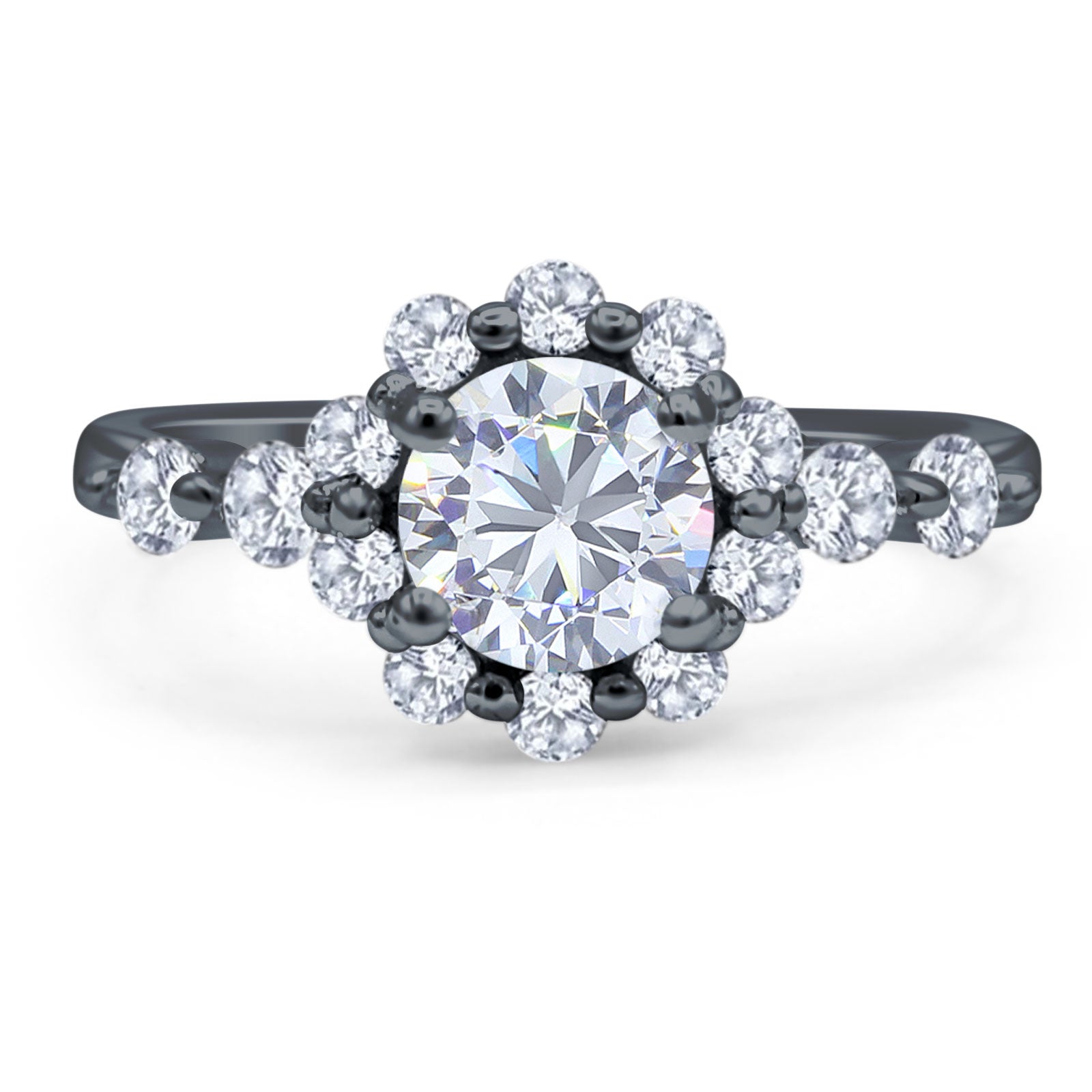 Moissanite Black Tone Silver Size-8 Art Deco Round Flower Ring Vintage ...
