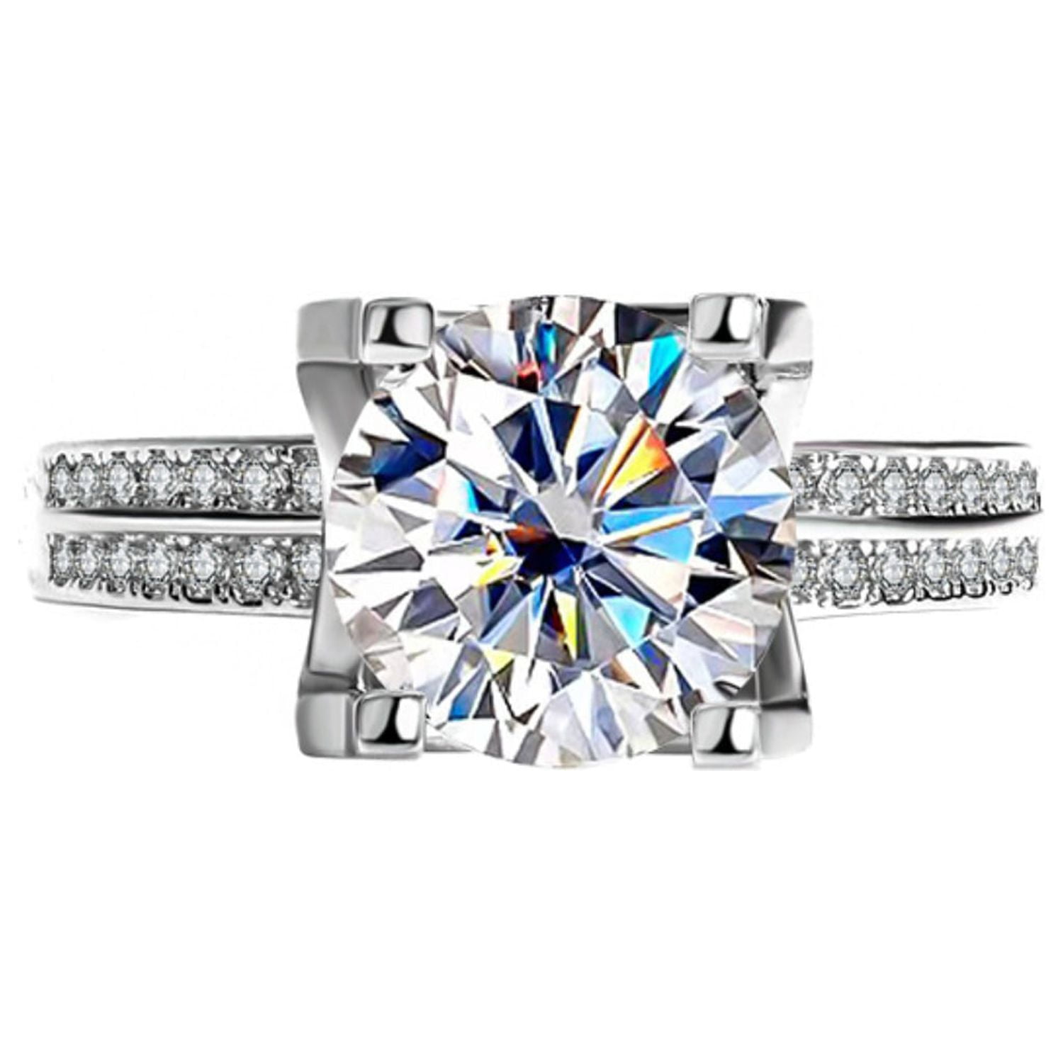 Moissanite Diamond Rings for Women 3ct Round Cut D Color VVS1 925 Sterling Silver Promise ...