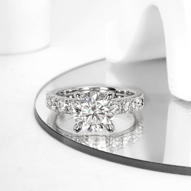 Moissanite Engagement Ring Total 4.3ct D Color Vvs1 Lab Created Diamond Round Cut 925 Sterling Silver Promise Ring Women s Size 8.5