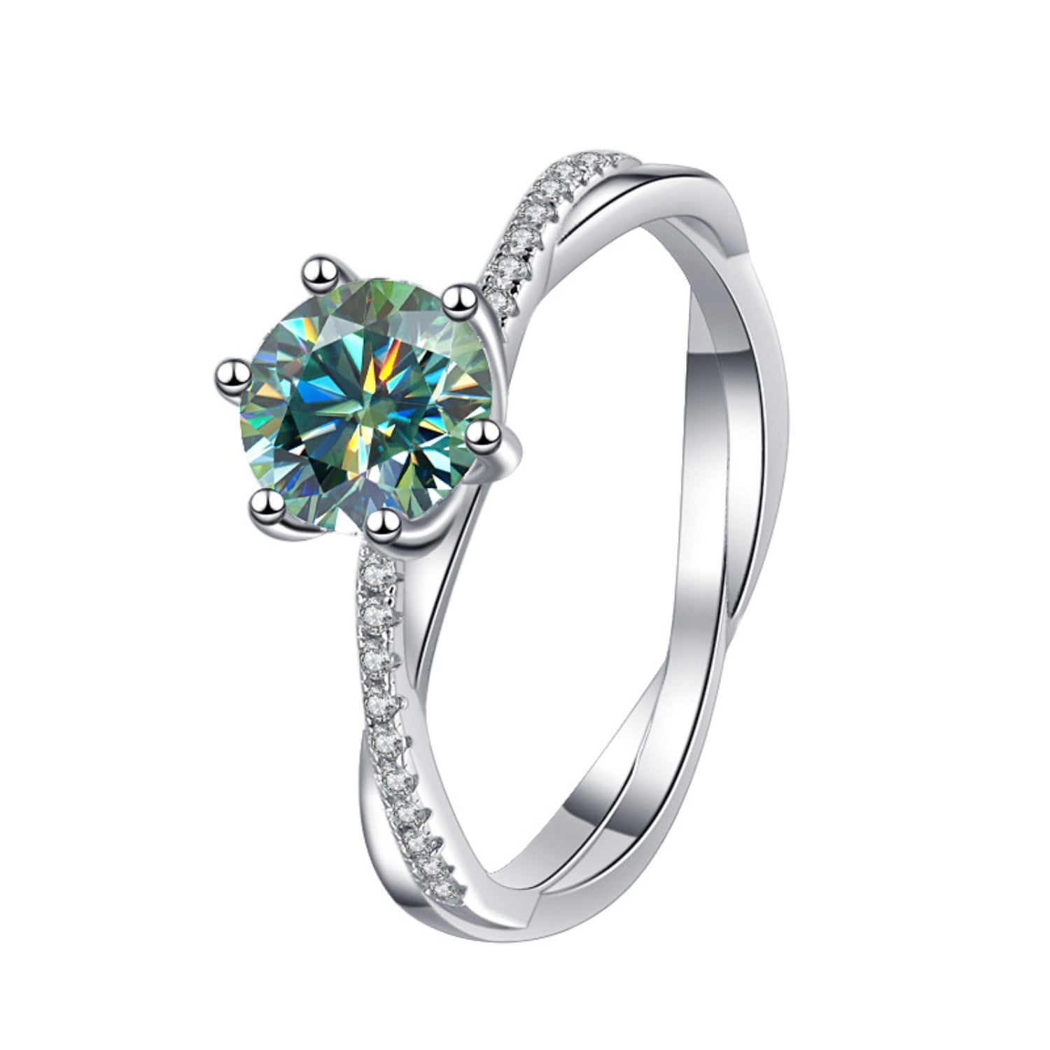 Moissanite Engagement Rings for Women 0.5-1ct Green Color Round Cut VVS1 S925 Sterling Silver ...
