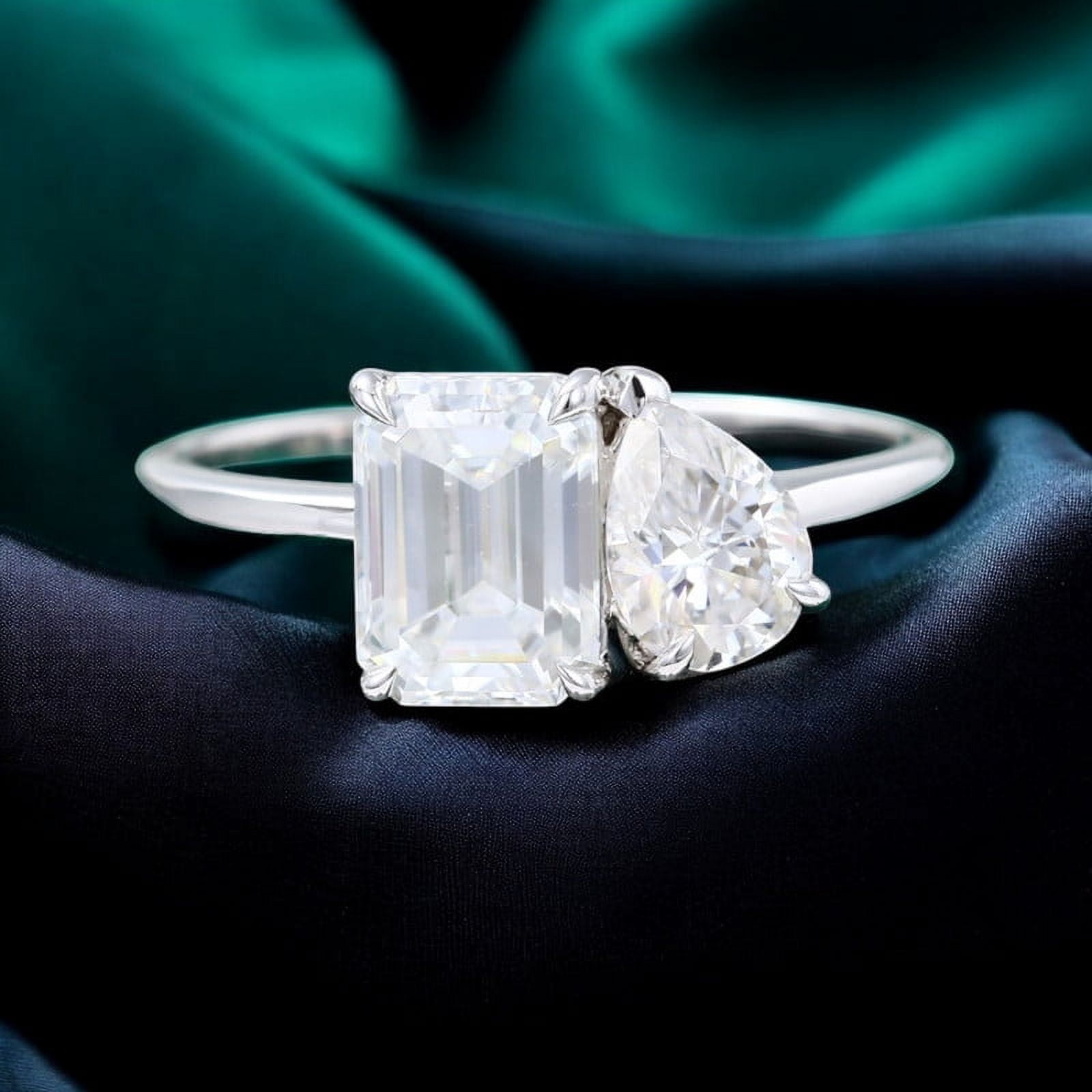 Moissanite Ring Art Deco Dual Gemstone Engagement Ring For April ...