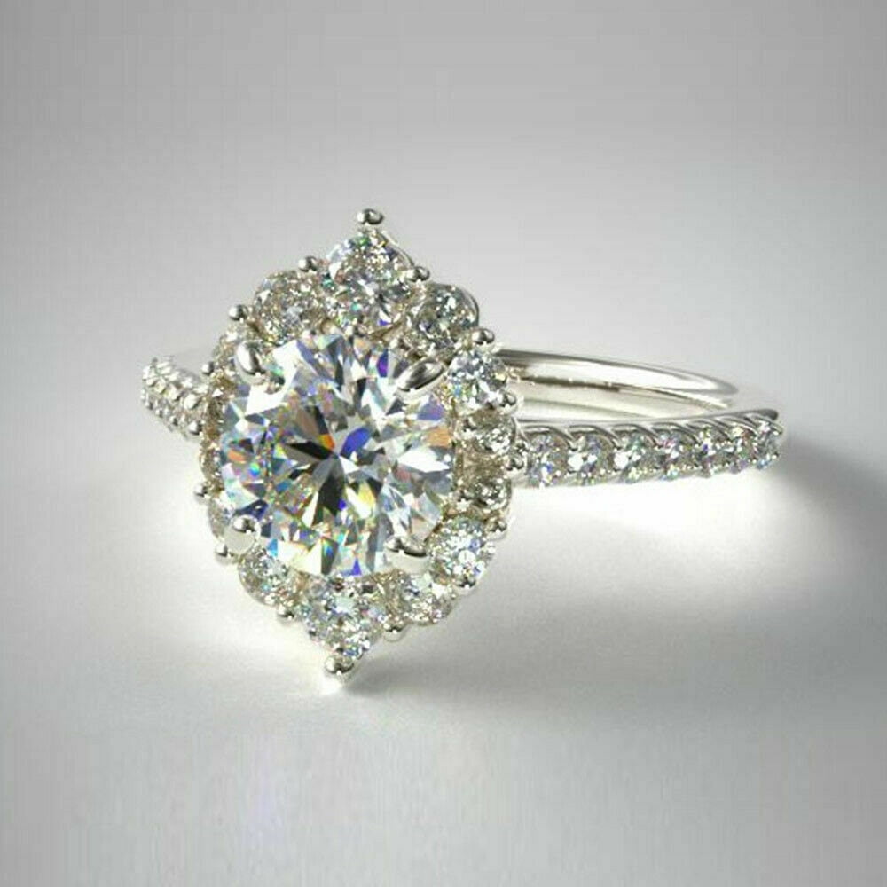 Moissanite Ring Round Cut Moissanite Ring 18K White Gold Plated Ring ...