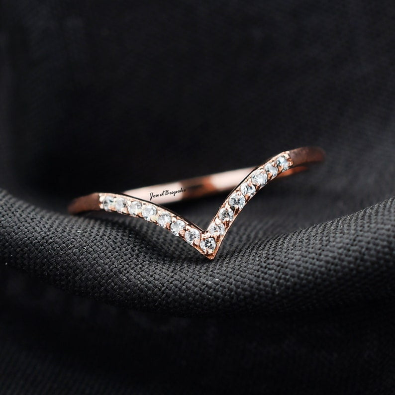 Moissanite Ring, V- Shaped Band Dainty Engagement Ring, Gift For Her ...