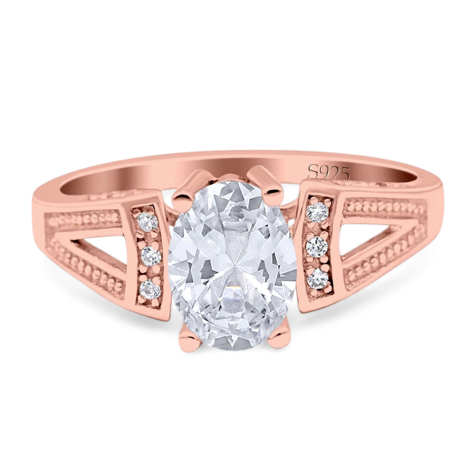 Moissanite Rose Tone Silver Size-10 Art Deco Oval Vintage Style Beaded ...
