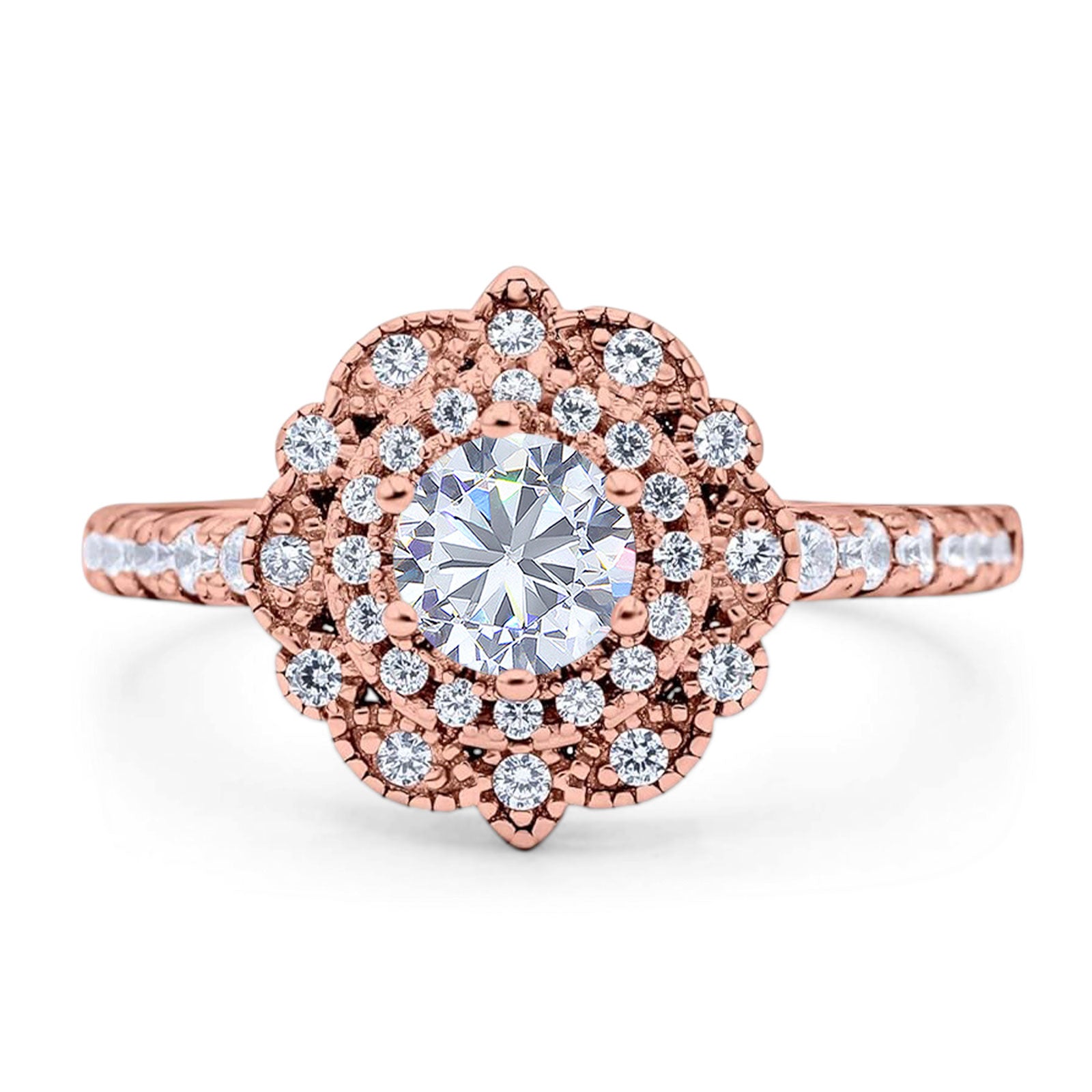 Moissanite Rose Tone Silver Size-10 Art Deco Round Floral Vintage Rings ...