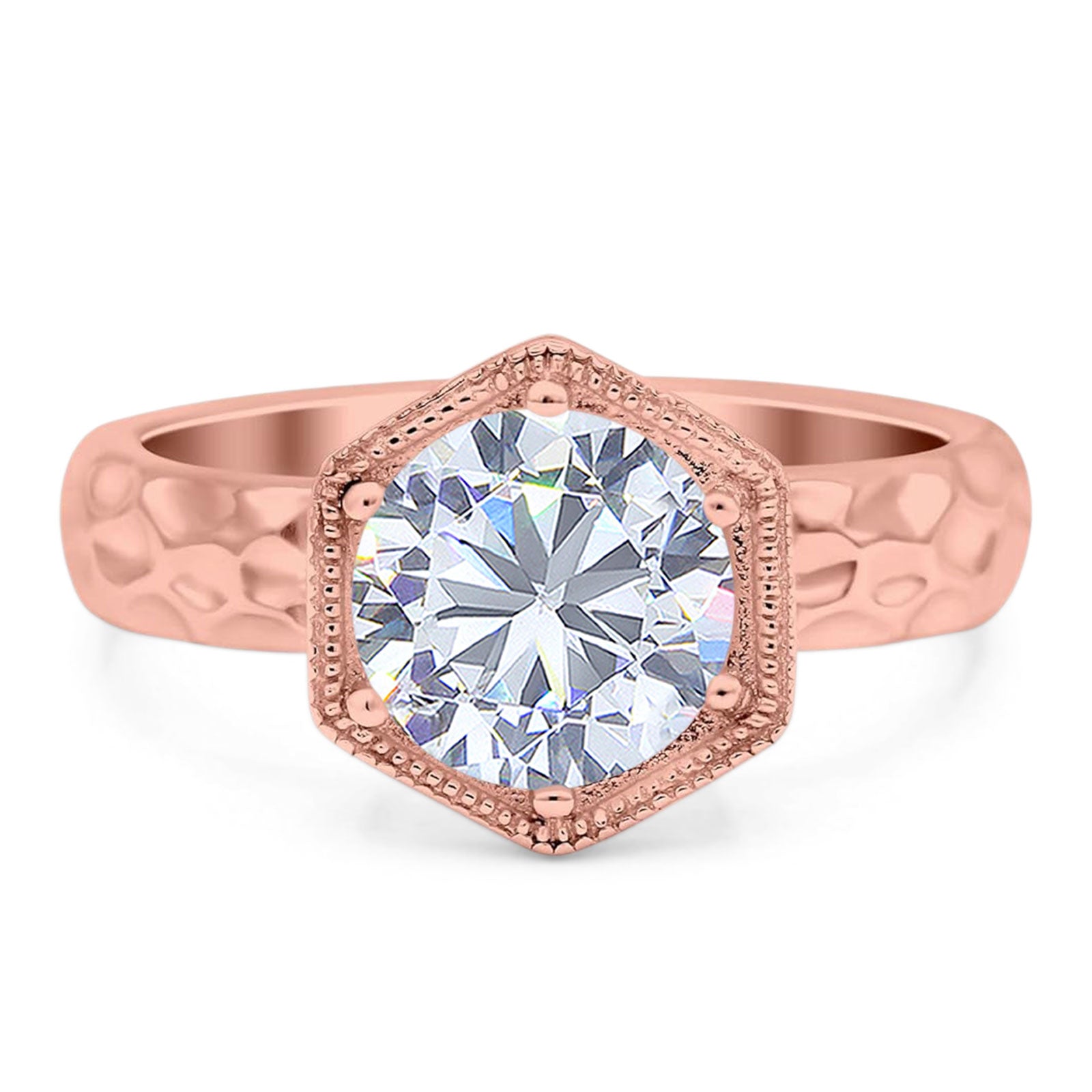 Moissanite Rose Tone Silver Size-10 Round Solitaire Vintage Rings ...