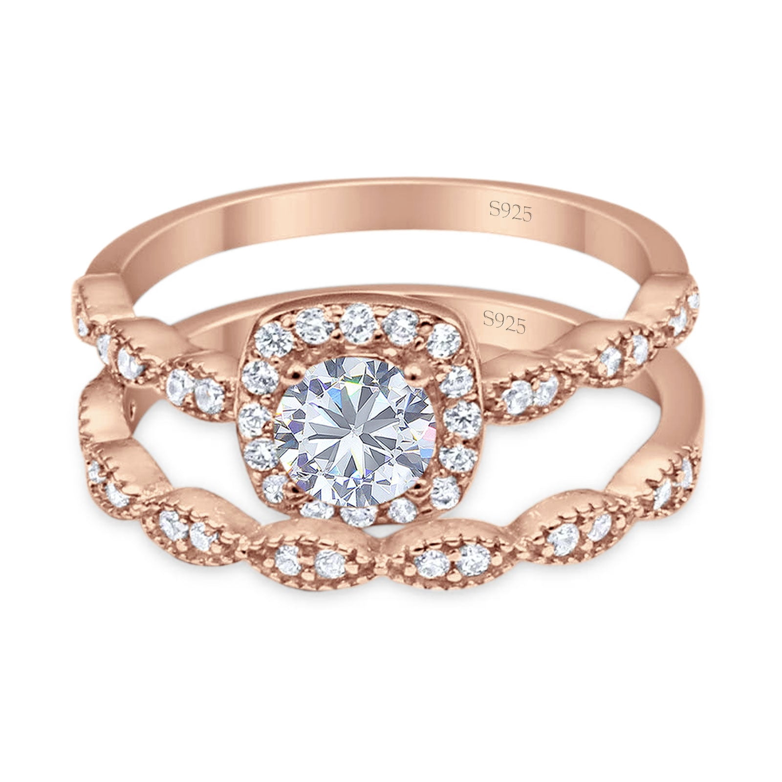 Moissanite Rose Tone Silver Size-10 Two Piece Art Deco Round Vintage ...