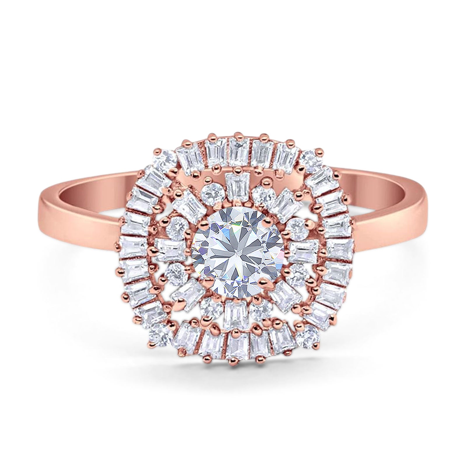 Moissanite Rose Tone Silver Size-5 Art Deco Round Vintage Style ...