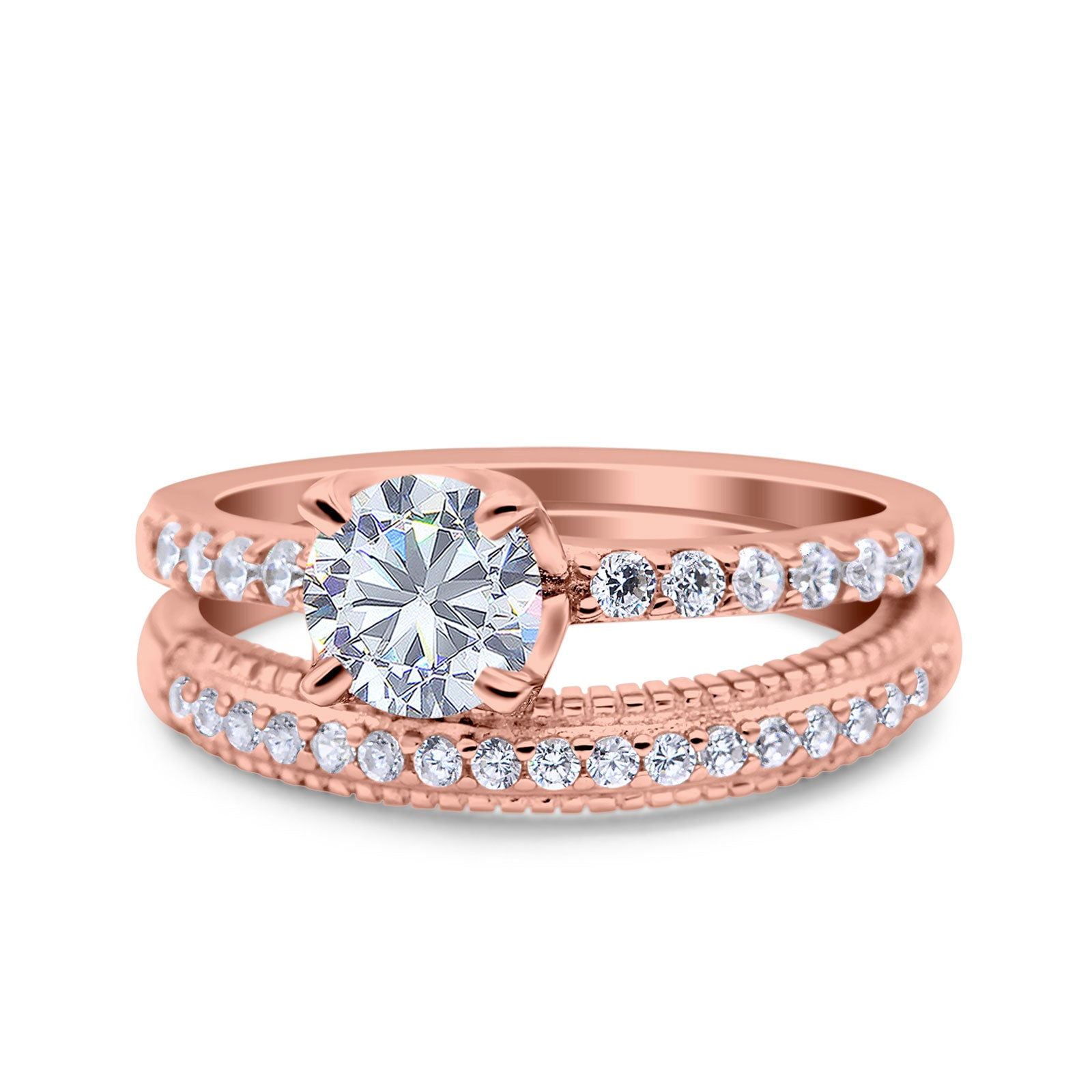 Moissanite Rose Tone Silver Size-5 Art Deco Two Piece Round Half ...
