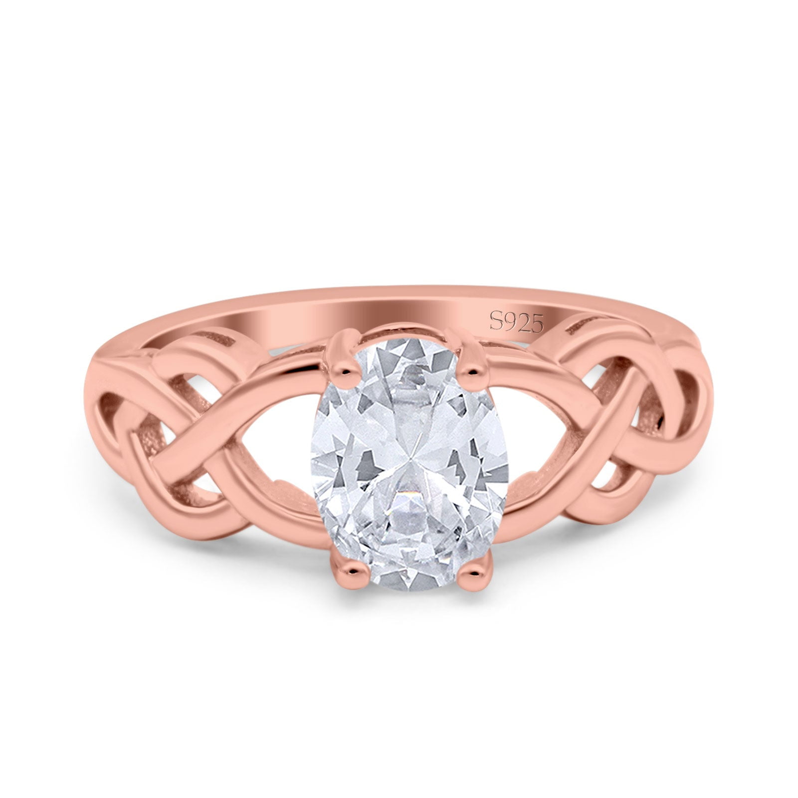 Moissanite Rose Tone Silver Size-5 Oval Solitaire Ring Twisted ...