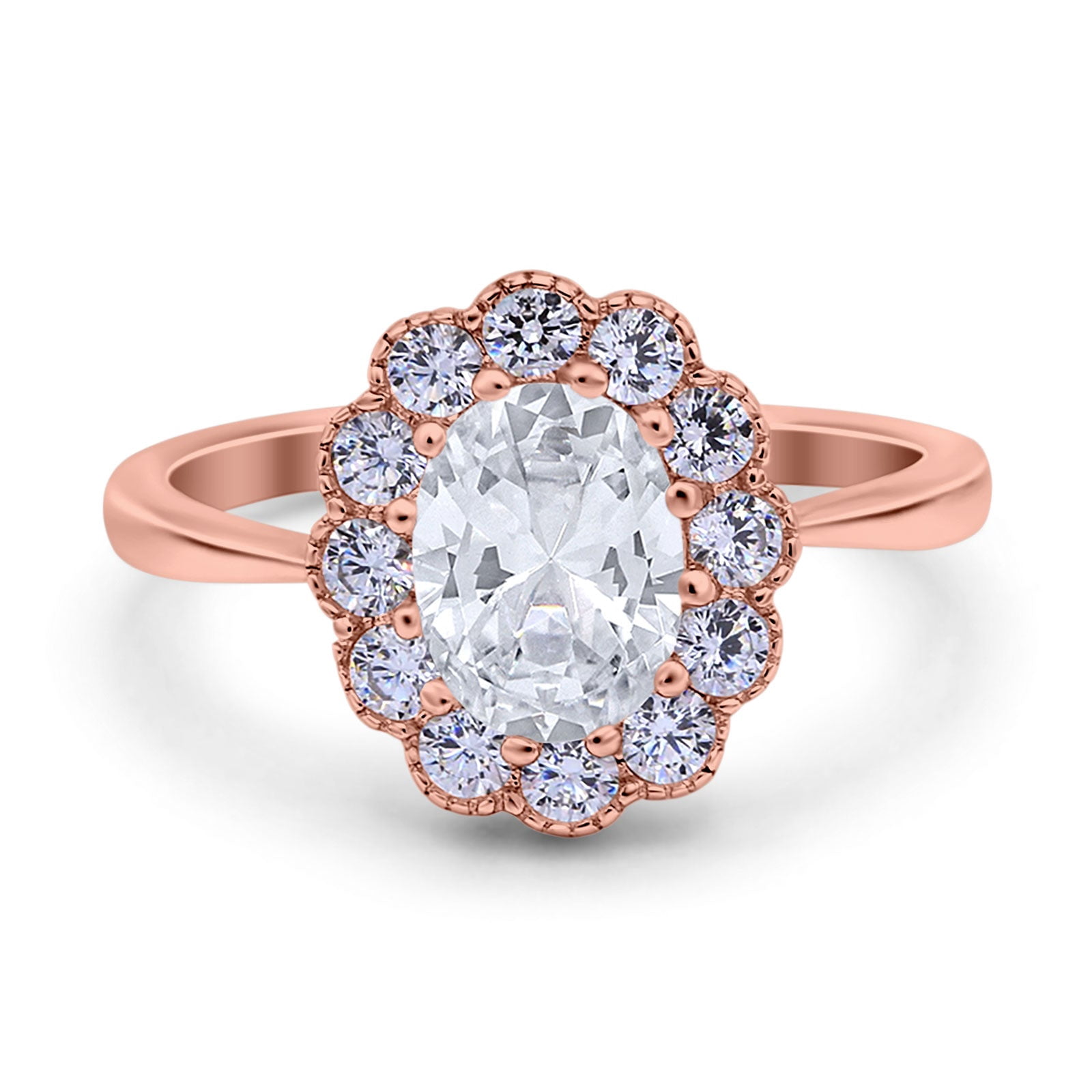 Moissanite Rose Tone Silver Size-7 Art Deco Oval Flower Ring Vintage ...