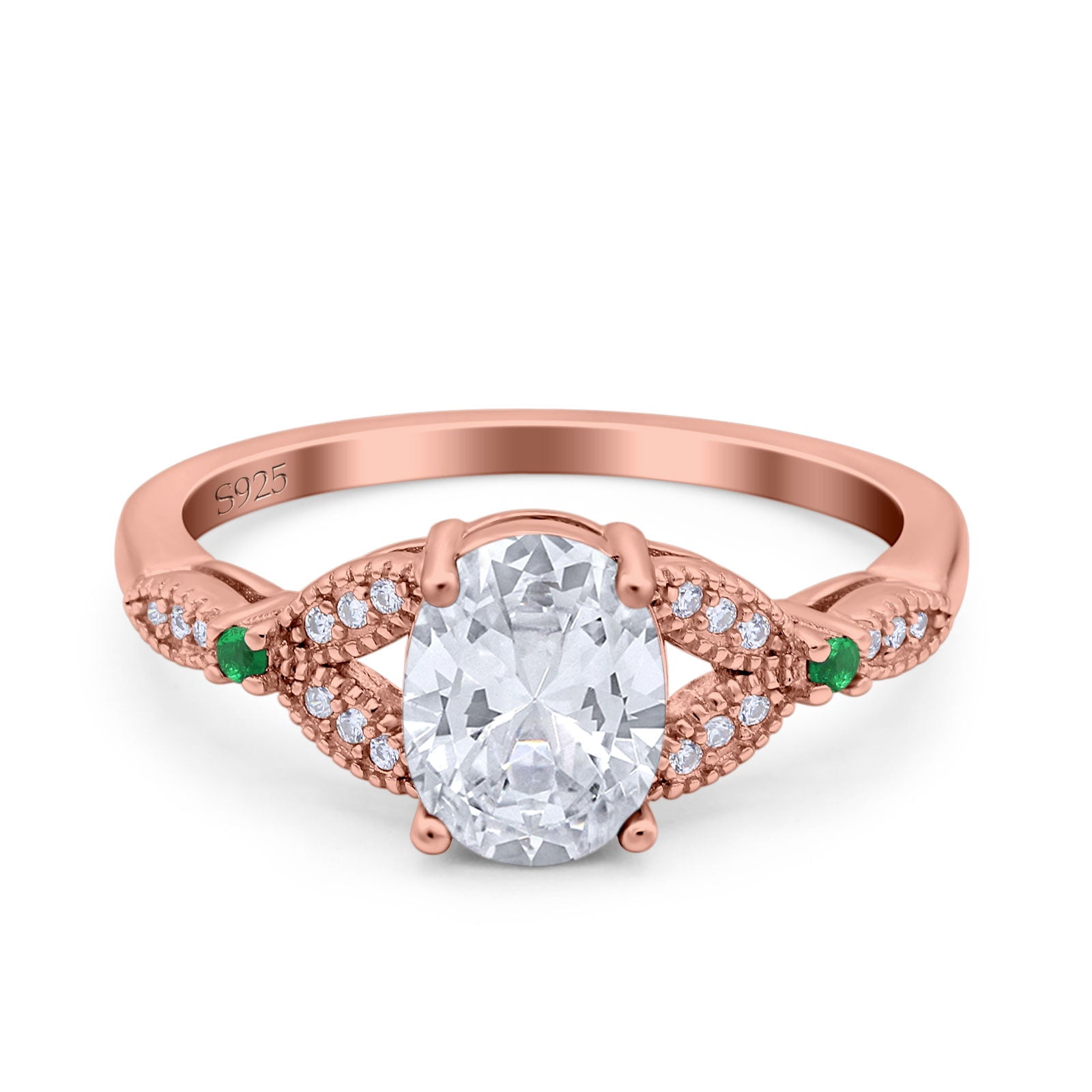 Moissanite Rose Tone Silver Size-7 Art Deco Oval Vintage Style Split ...