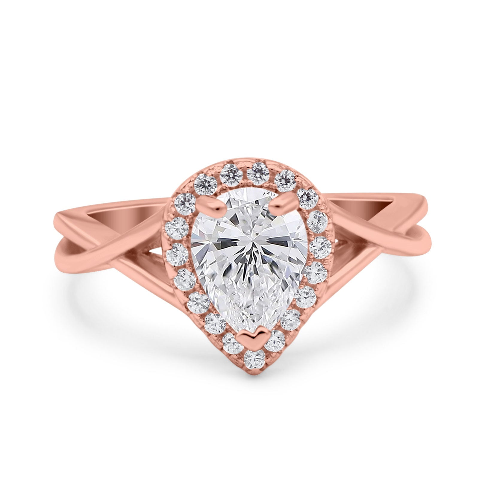 Moissanite Rose Tone Silver Size-7 Art Deco Pear Teardrop Twisted Ring ...