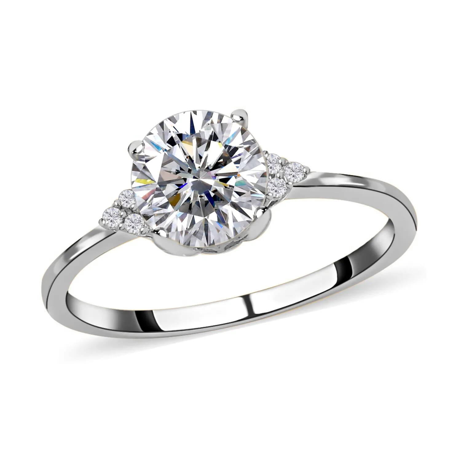 Moissanite Round 925 Sterling Silver Platinum Plated Promise Ring for ...