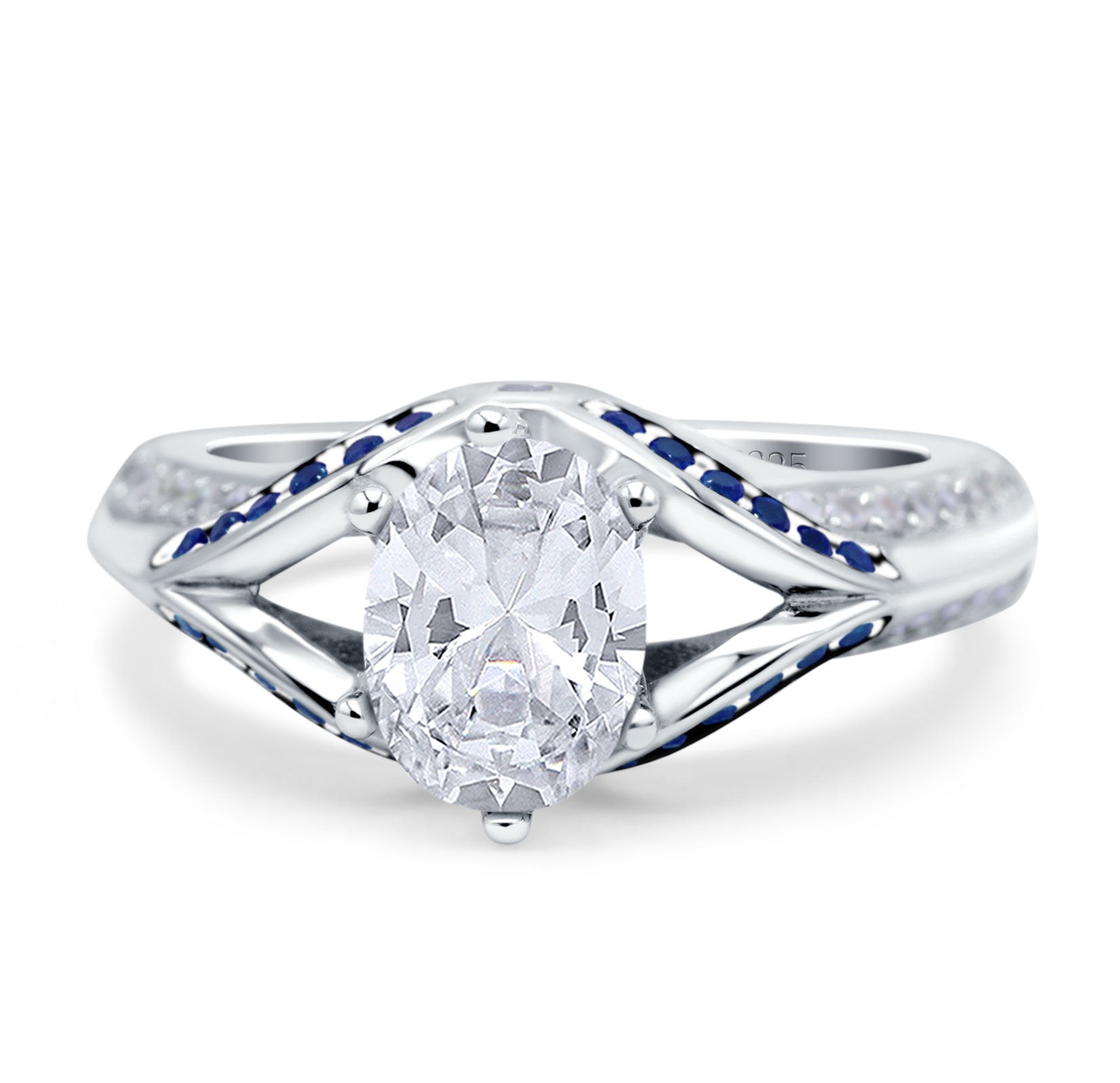 Moissanite Size-10 Art Deco Oval Split Shank Two Tone Blue Sapphire CZ ...