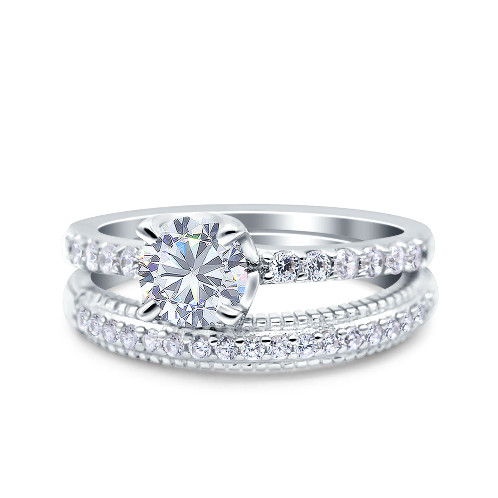 Moissanite Size-8 Art Deco Two Piece Round Half Eternity Band CZ ...