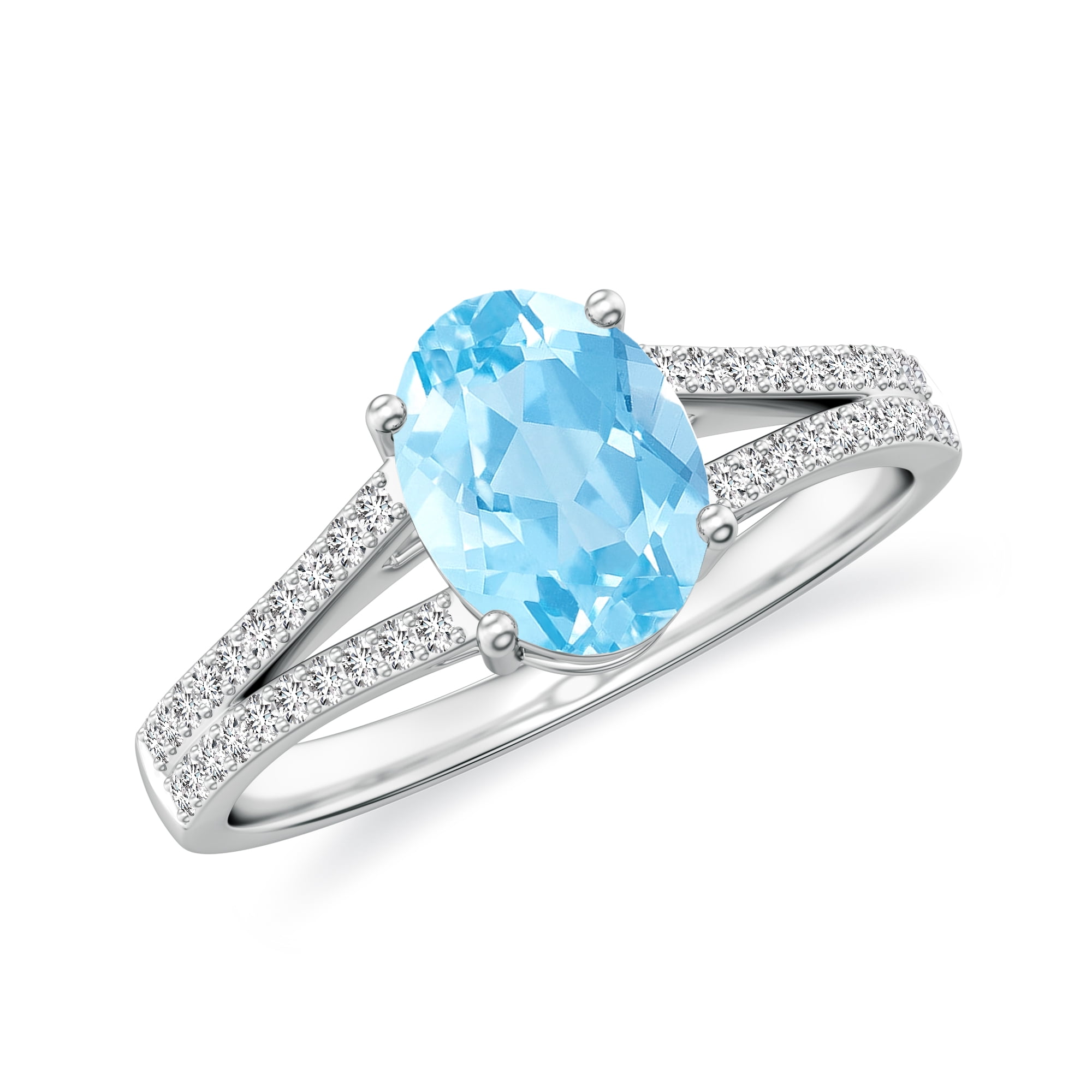 Moissanite Split Shank Engagement Ring Oval Shape Solitaire Aquamarine ...