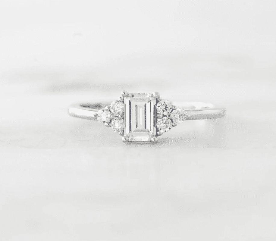 Moissanite Stackable Emerald Cut Diamond Ring 14KYellow Gold Minimalist ...