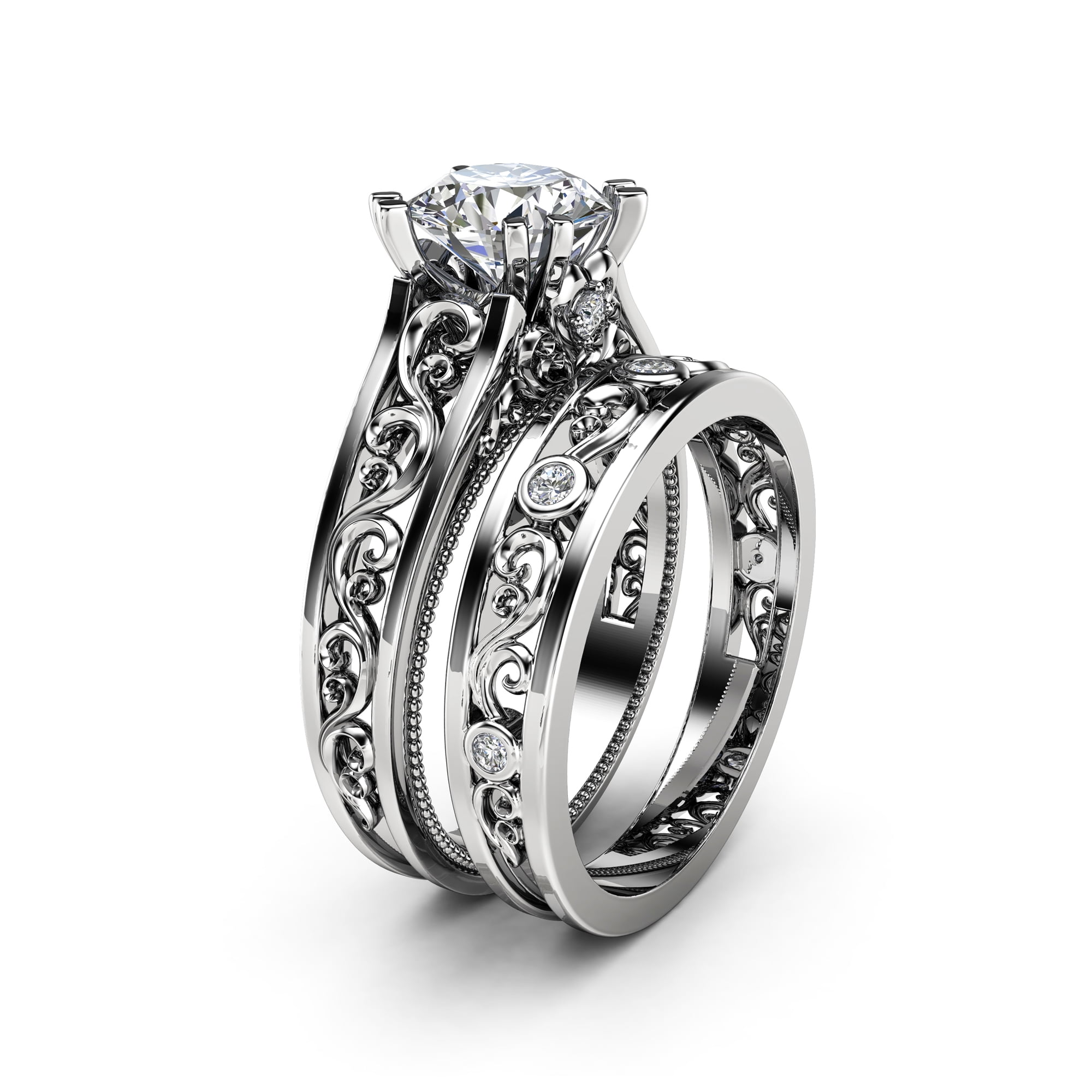 Moissanite Vintage Bridal Ring Set - Walmart.com