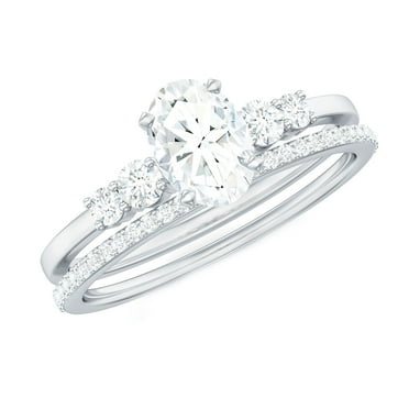 2.00 Carat Oval Cut Wedding Set Of Moissanite Diamond With 18K White Gold Plating, Promise Ring ...