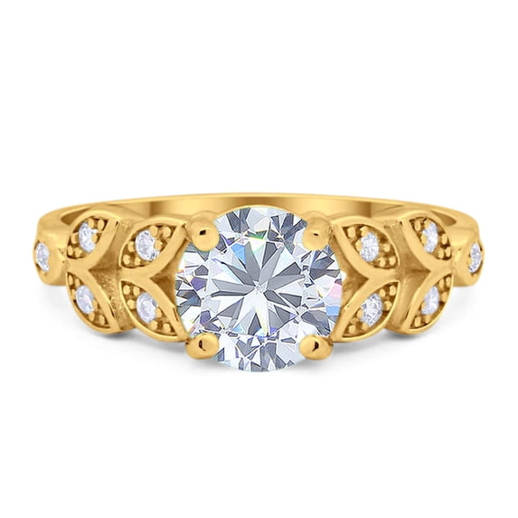 Moissanite Yellow Tone Silver Size-6 Art Deco Round Vintage Style ...