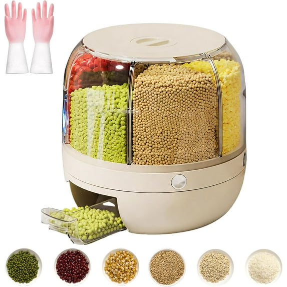 Moisture-Proof Grain Dispenser with Lid, 360 ° Rotating Covered Grain ...