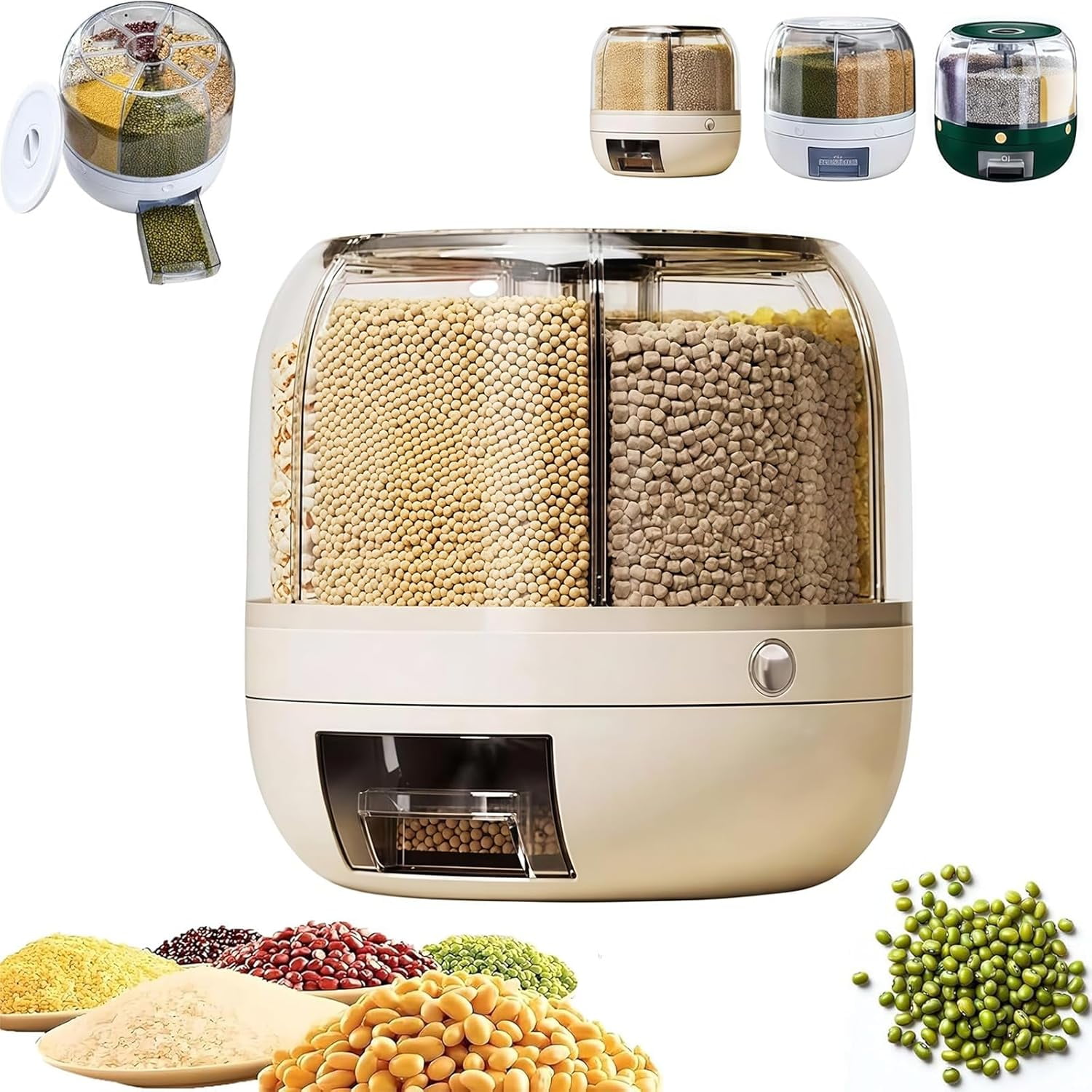 Moisture Proof Grain Dispenser with Lid, 360° Rotating Rice Storage ...