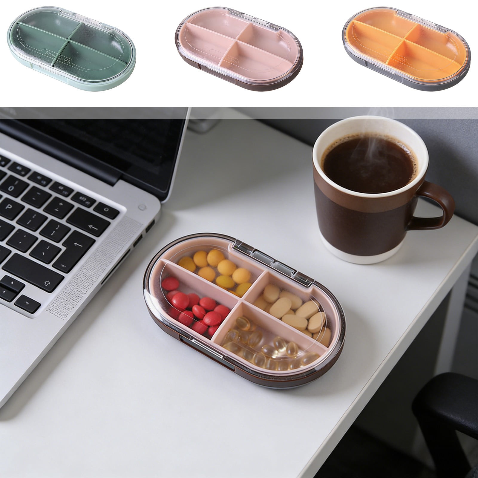 Moisture Proof Mini Pill Organizer Box 4 Compartment Travel Case with ...