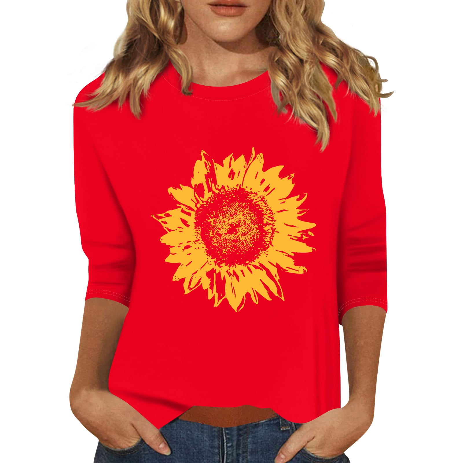 Moisture-Wicking Retro Gym Tops For Curvy, Sunflower Graphic Summer Women Machine Washable ...