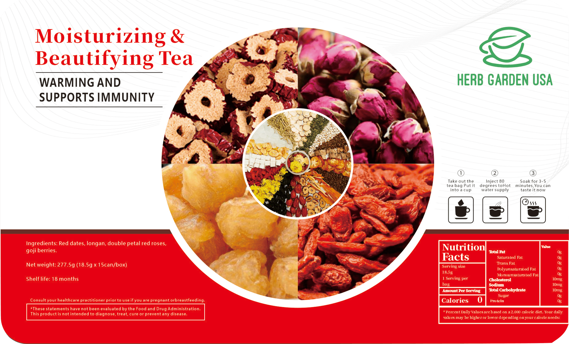 Moisturizing & Beautifying Herbal Tea – 277g (18.5x15 Cans), Caffeine ...